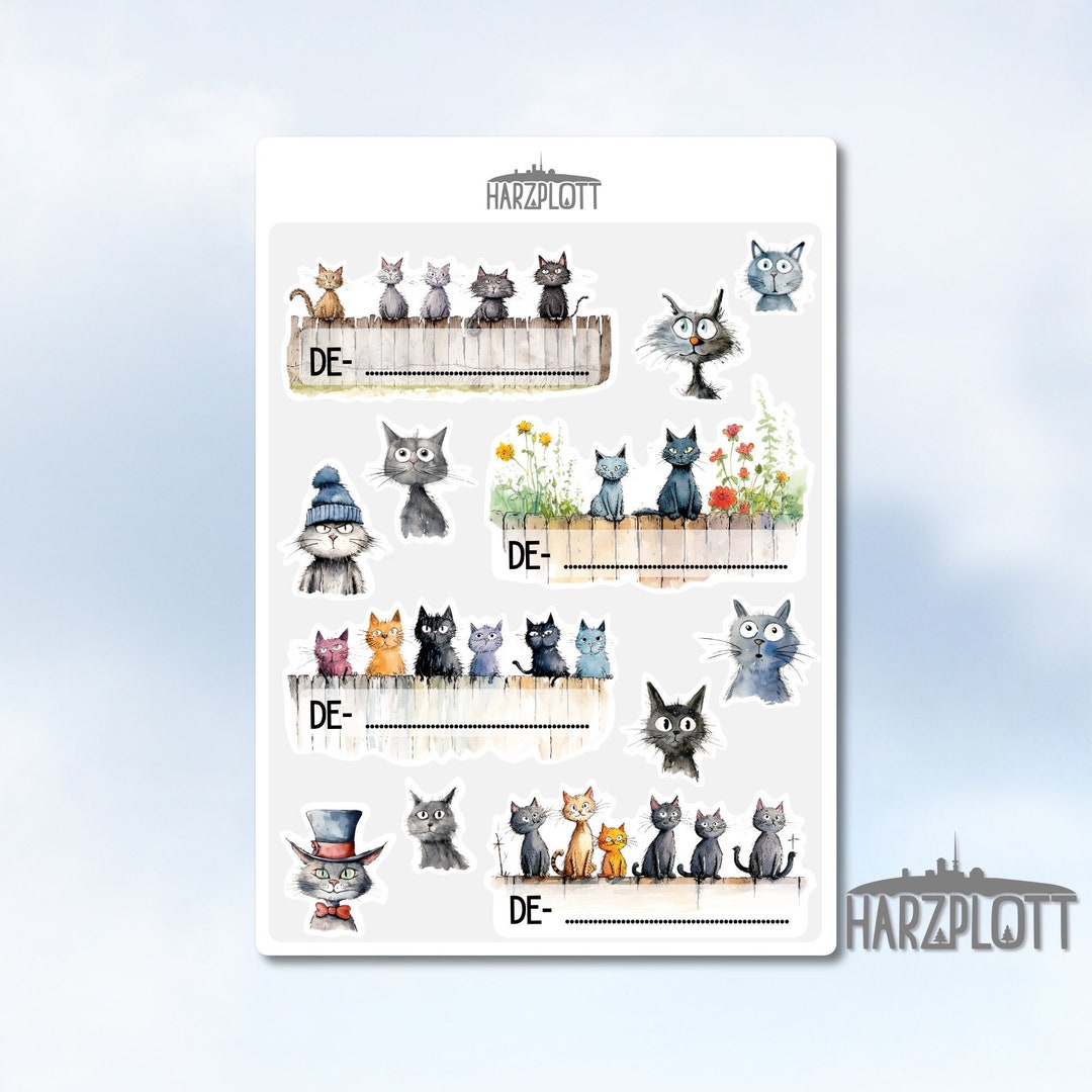 Postcrossing Sticker Cheeky Cats Fence Grumpy Cat Flowers Cat Portrait ...