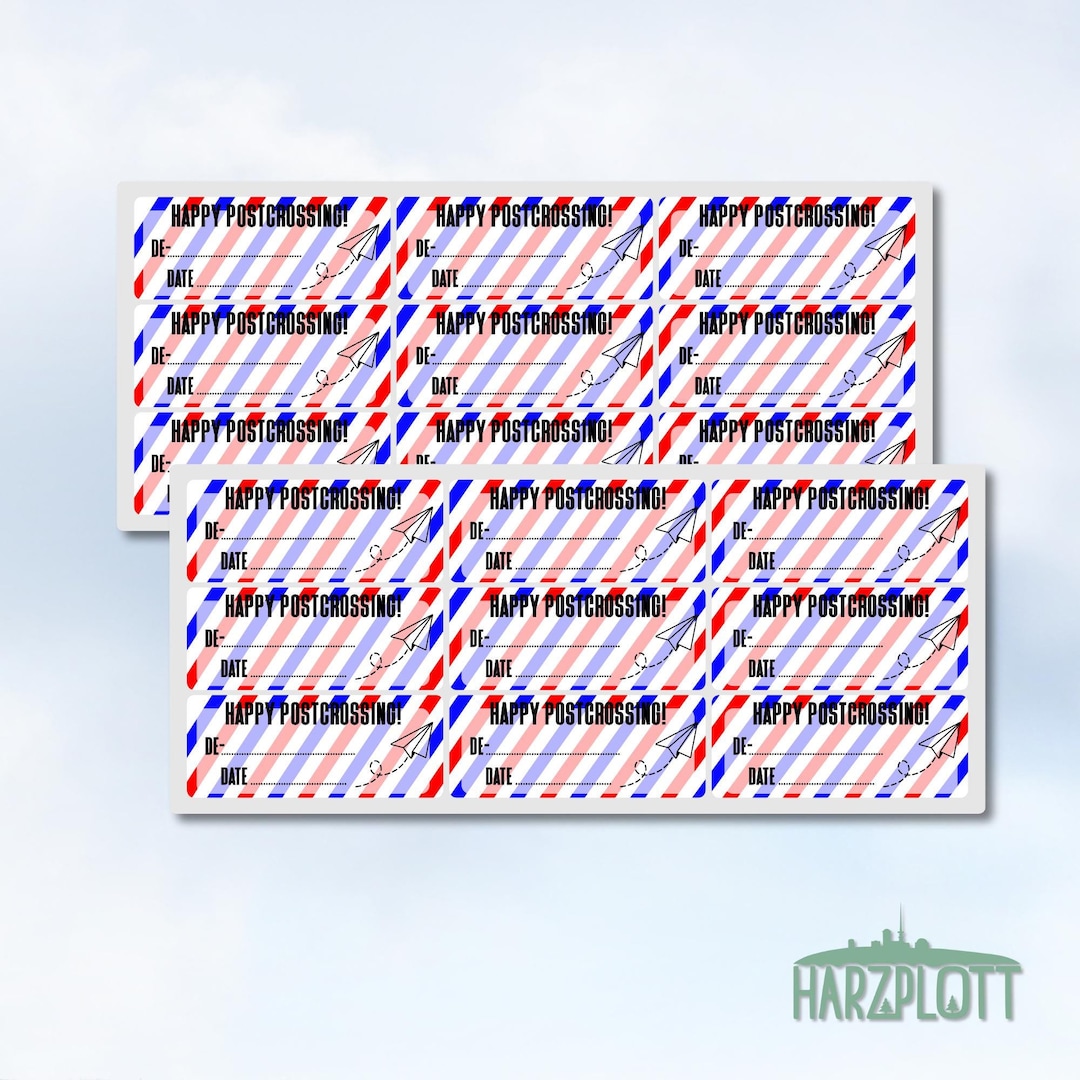 Postcrossing Sticker With Blue - Red, Paper Airplane Motif Happy ...