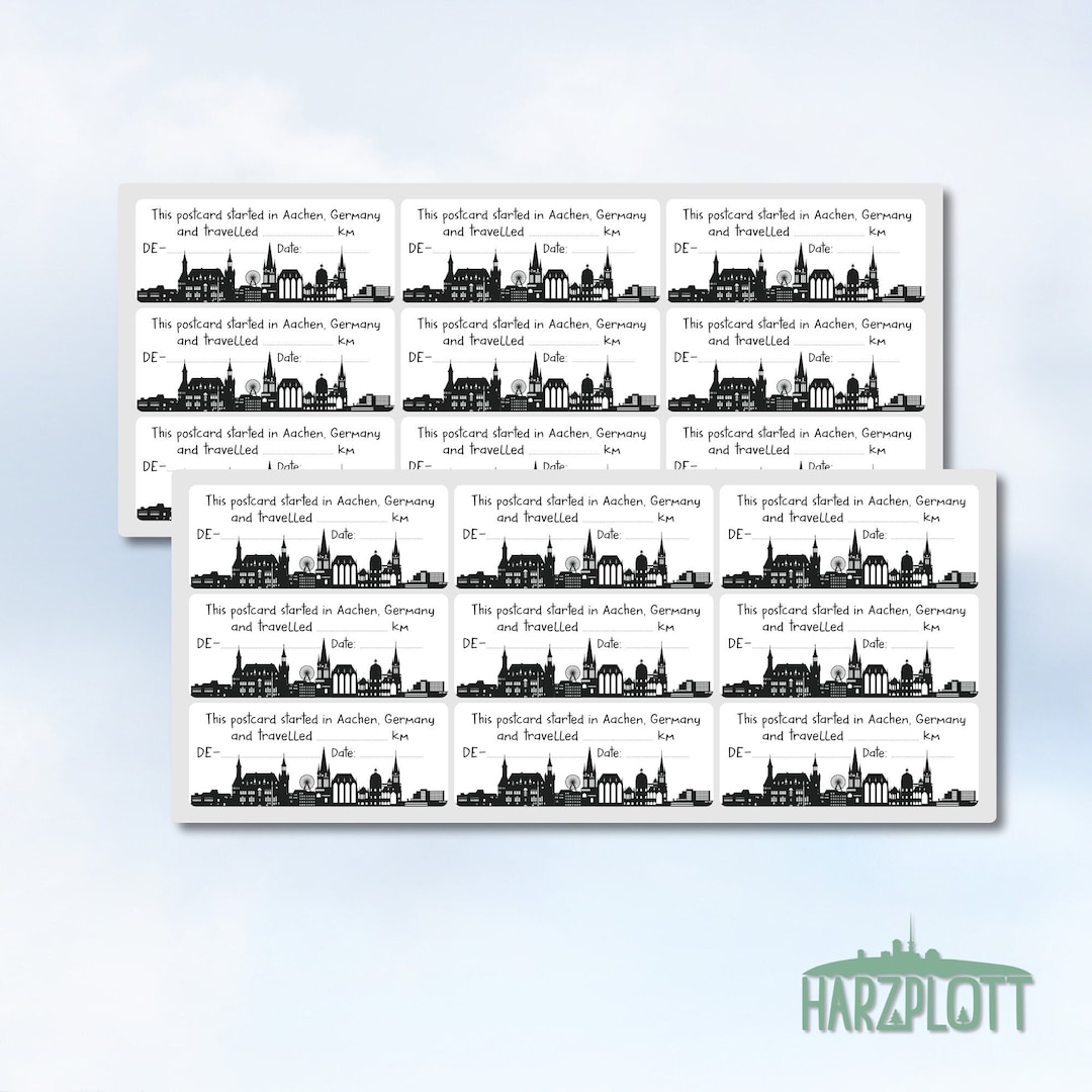 Postcrossing Sticker Aachen Silhouette Skyline North Rhine Westphalia ...
