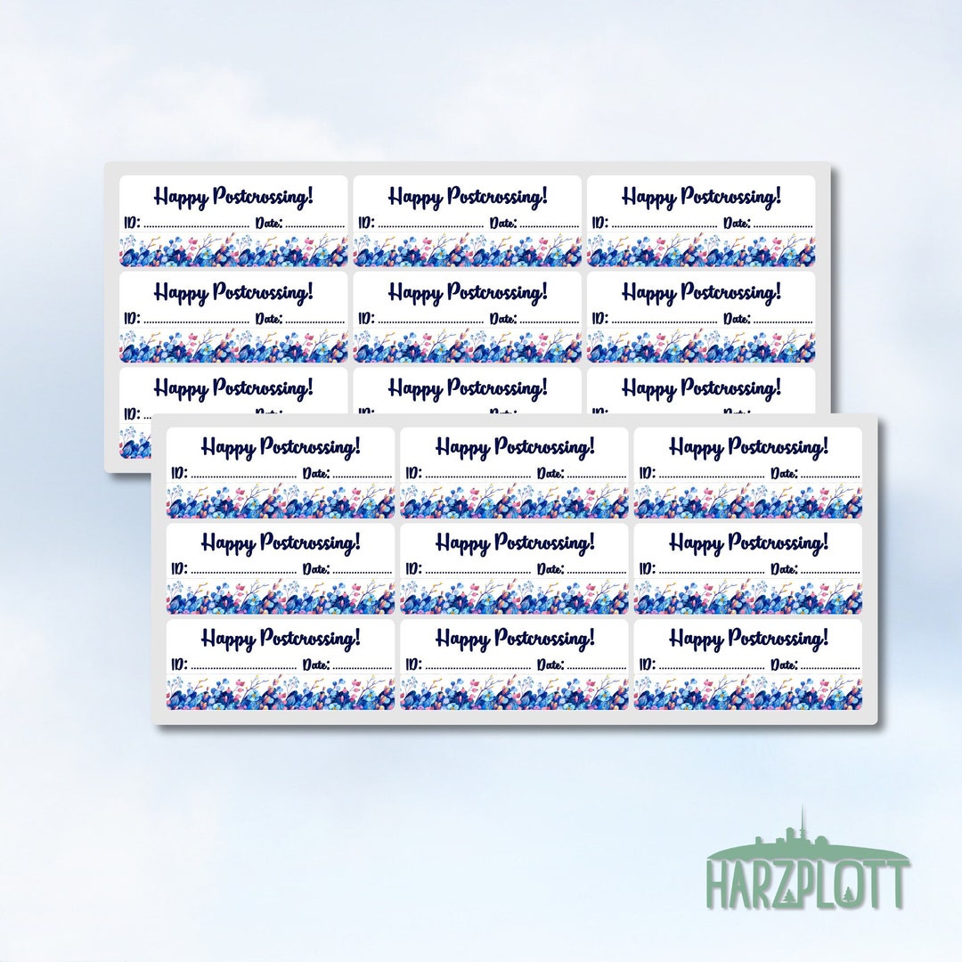 Happy Postcrossing Sticker With Blue Flowers Flowers German ID Date ...