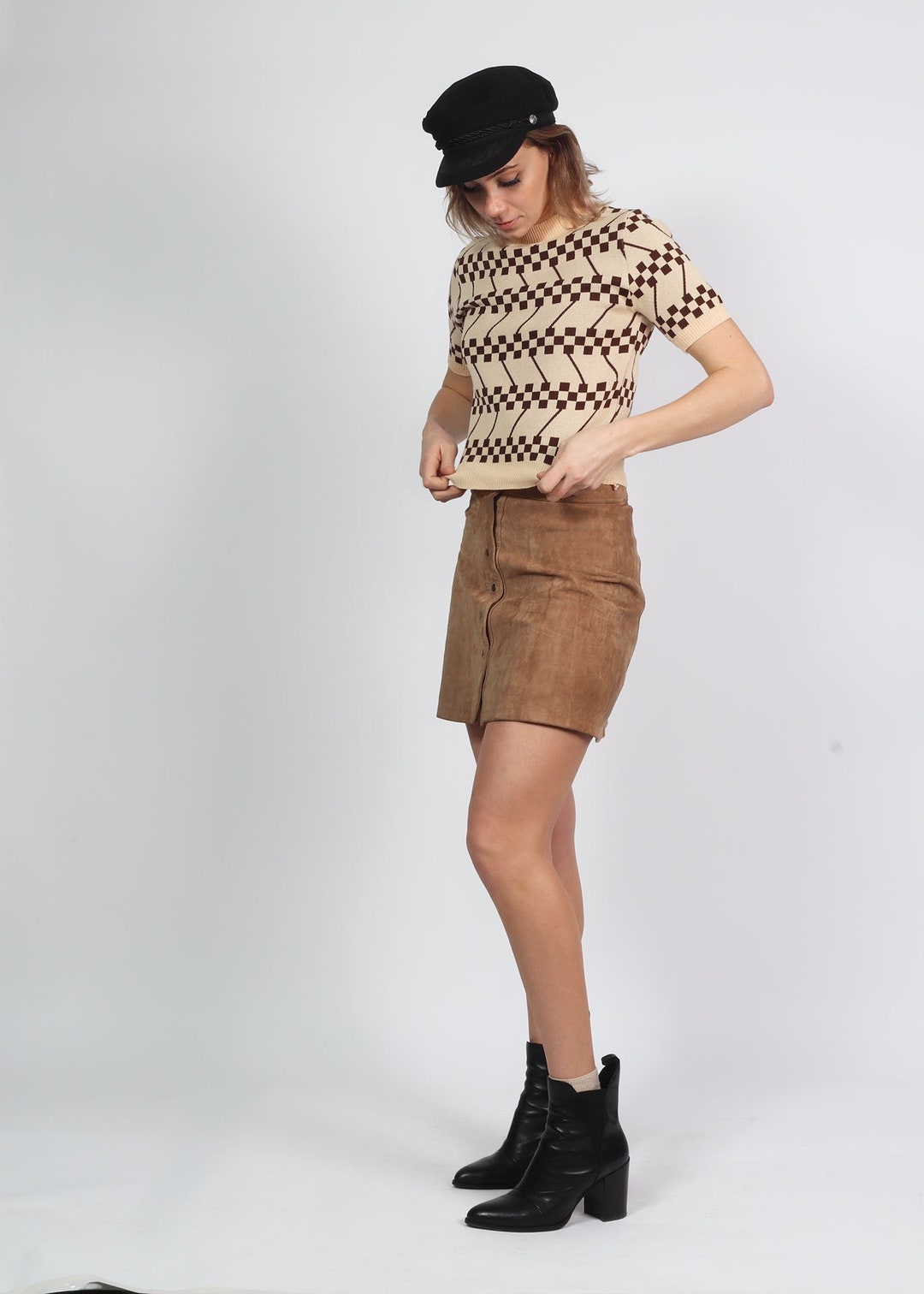 Geometric Knit Top / Mod Style / Tan and Brown Geometric/ Size S-M - Etsy