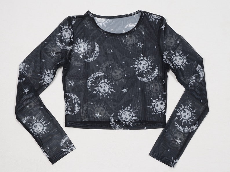 See Thru Crop Top / Galaxy Sheer Mesh Top / Sun & Moon Motif / - Etsy