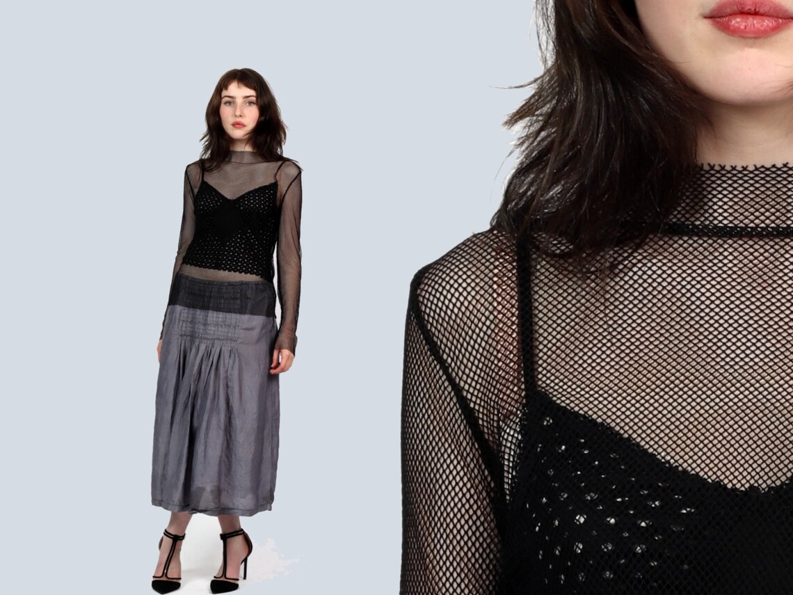 Black Fishnet Stretchy Layering Top Free Size Nice Quality - Etsy