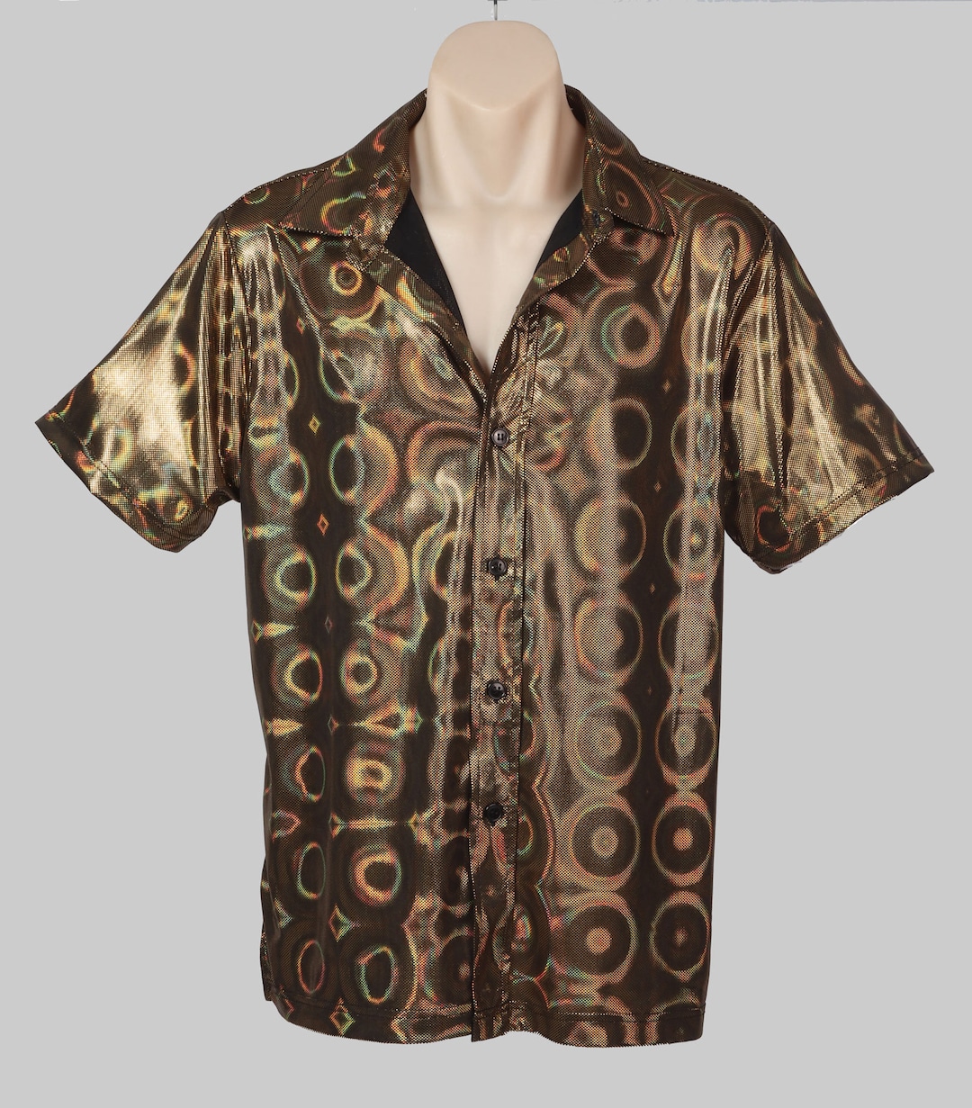 Metallic Gold Party Shirt: Holographic 3D Orbs, Stretch Fit - Etsy