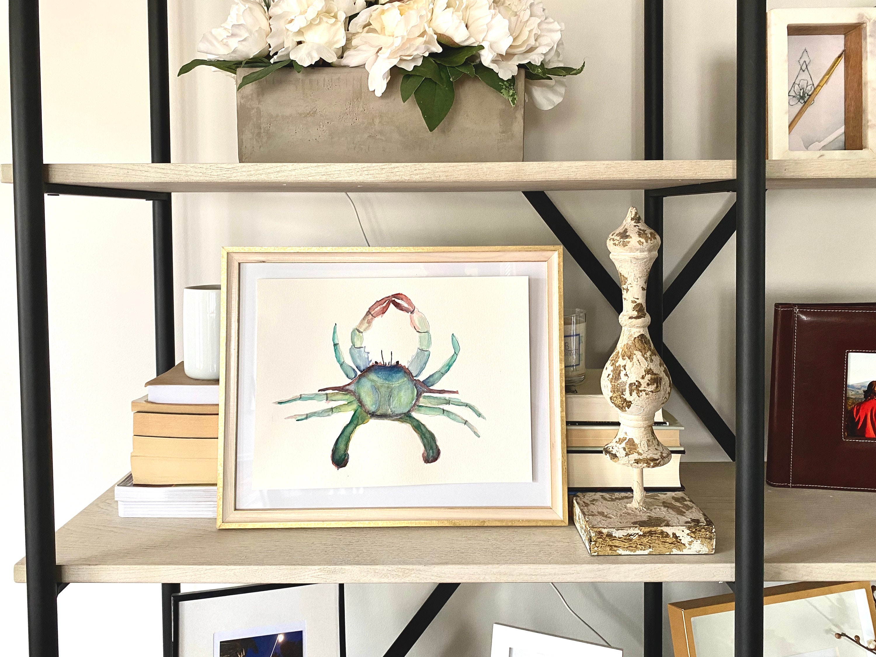 Coastal Crab Watercolor Painting, Home Decor, Wall Art, Coastal Decor ...