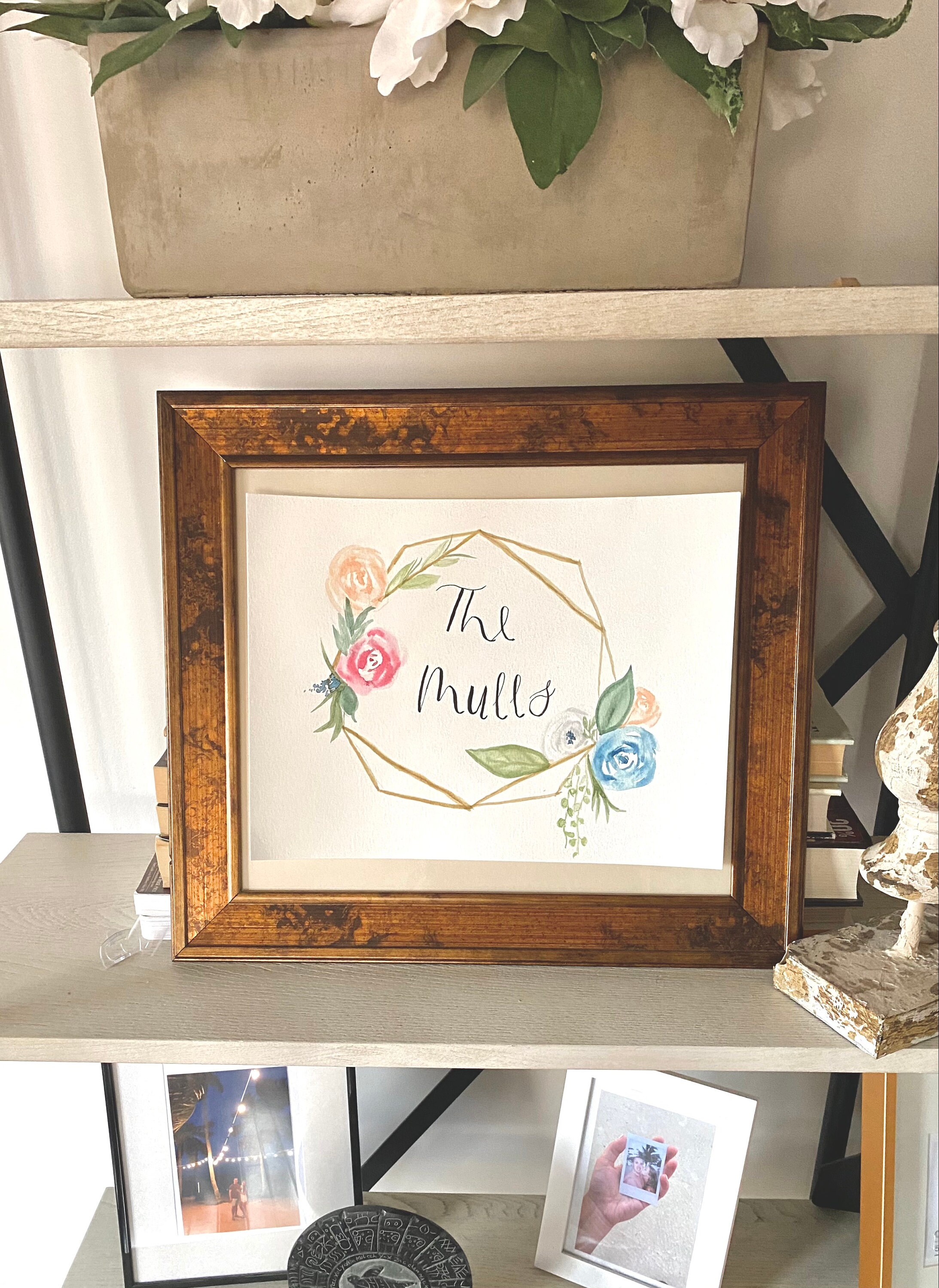 Custom Watercolor Floral Framed Name - Geometric Floral Border Custom ...