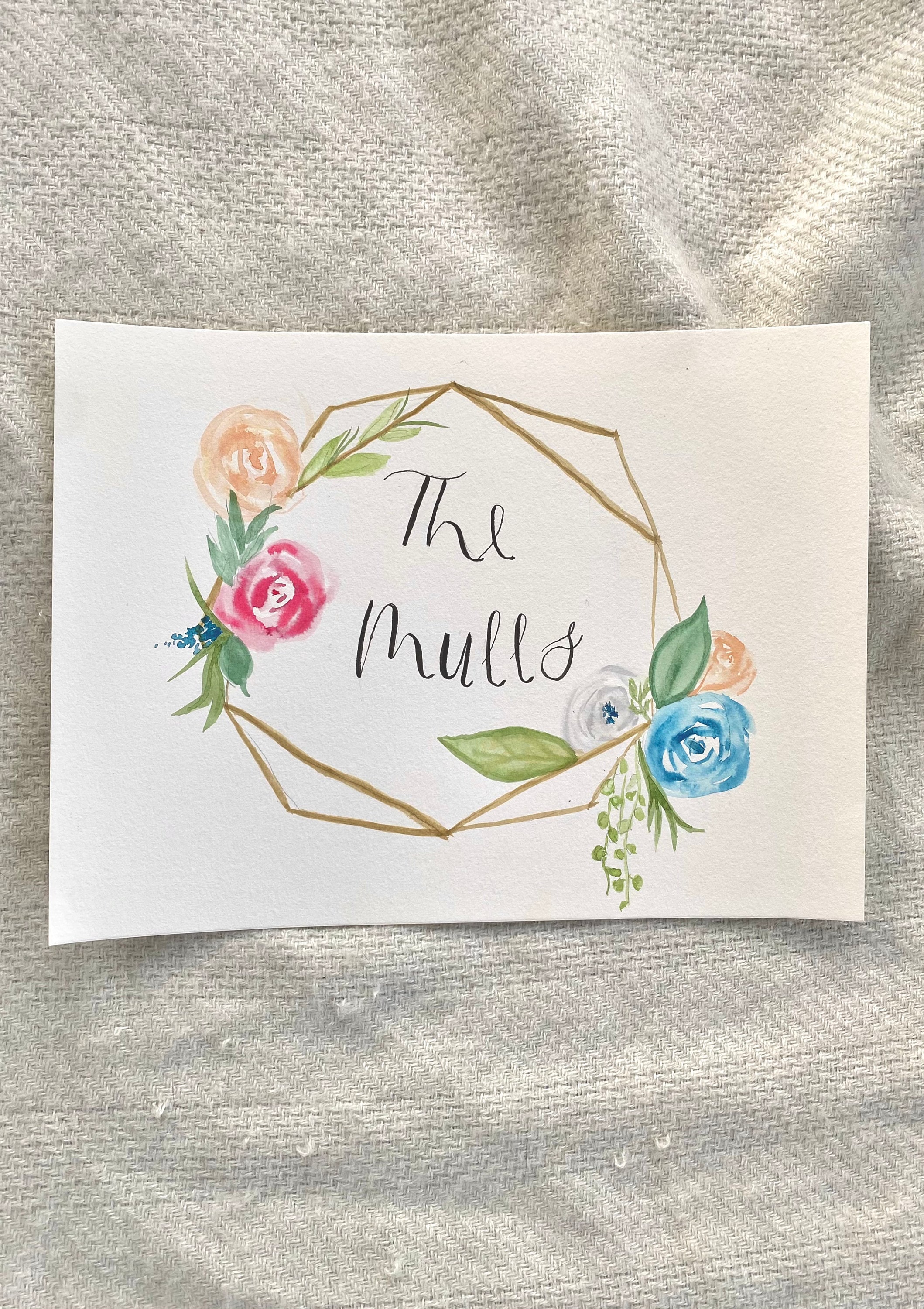 Custom Watercolor Floral Framed Name - Geometric Floral Border Custom ...