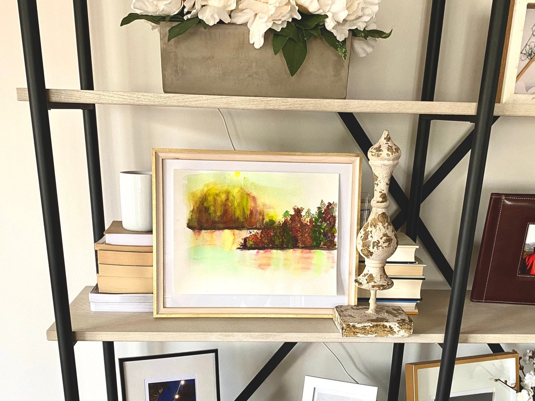 Fall Lake Watercolor Painting, Home Decor, Landscape Watercolor - Etsy