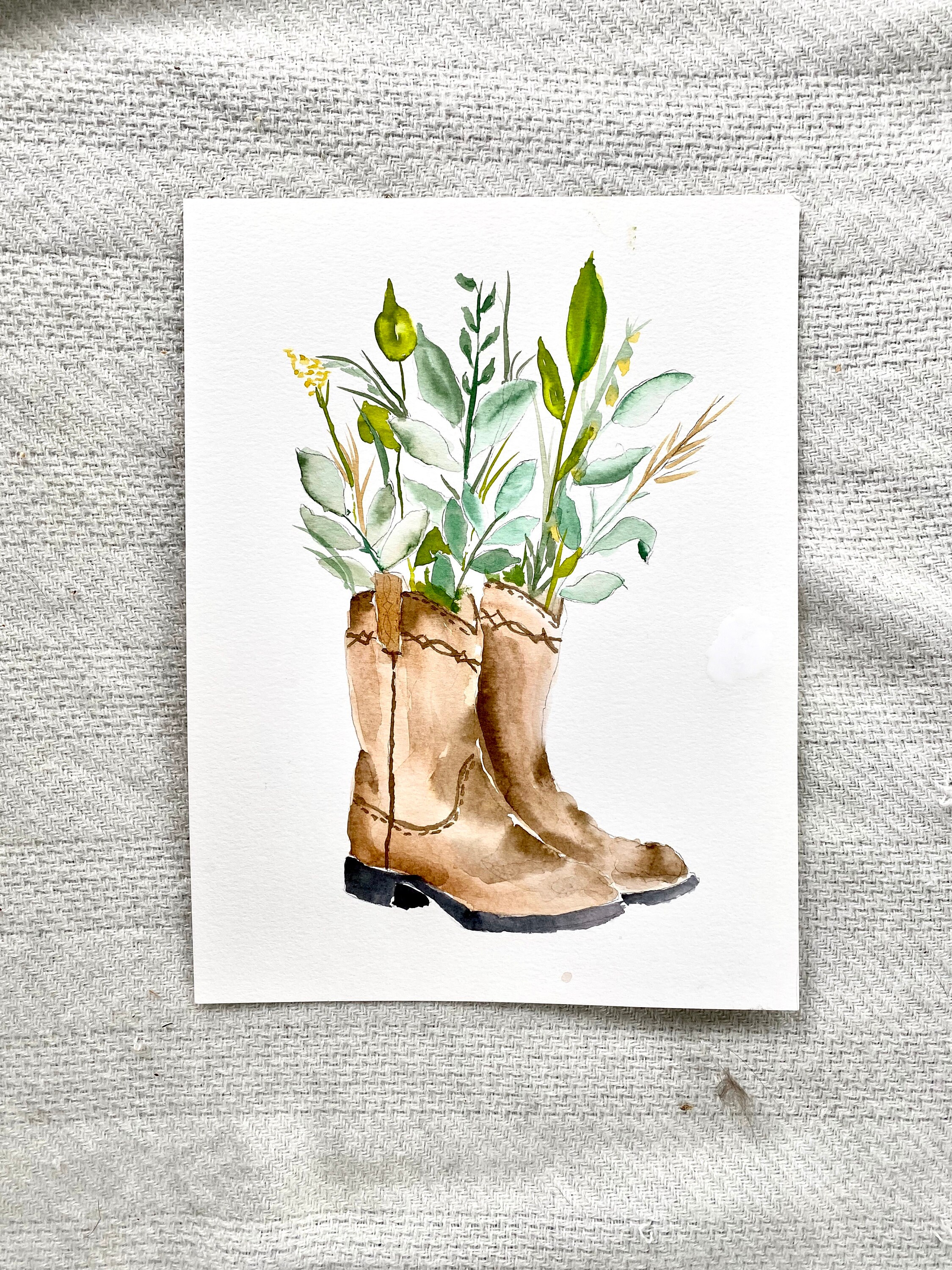 Watercolor Floral Cowboy Boots - Rustic Farmhouse Wall Art - Country ...