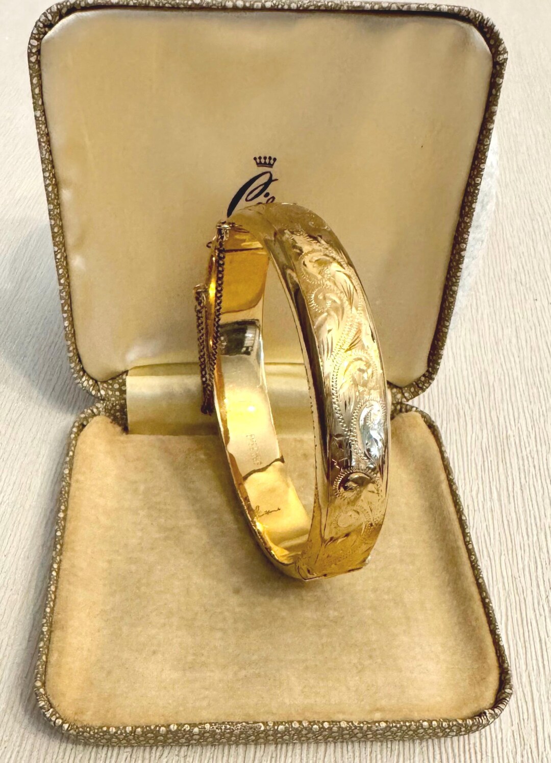 Vintage Rolled Gold Bangle: Engraved 9K Metal Core, 'felicity' Script ...