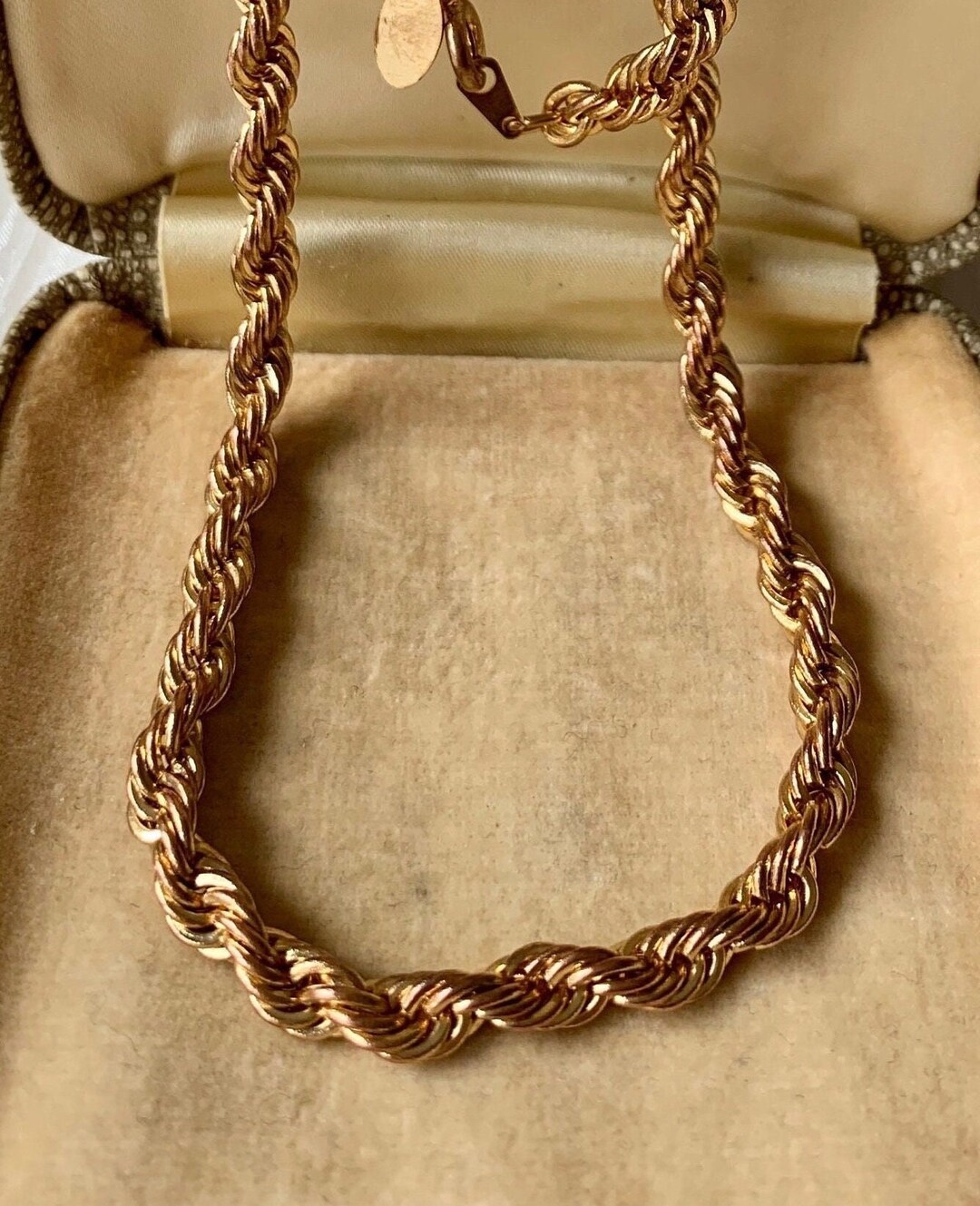 Vintage Gold Rope Chain Necklace, 18K Gold Plated Chain, Womens Rope ...
