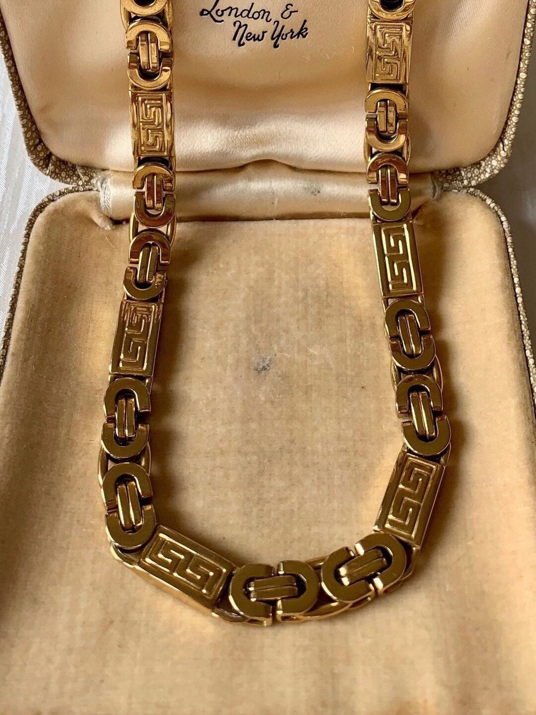 Vintage Gold Necklace, Greek Key Chain Necklace, Gold Necklace ...