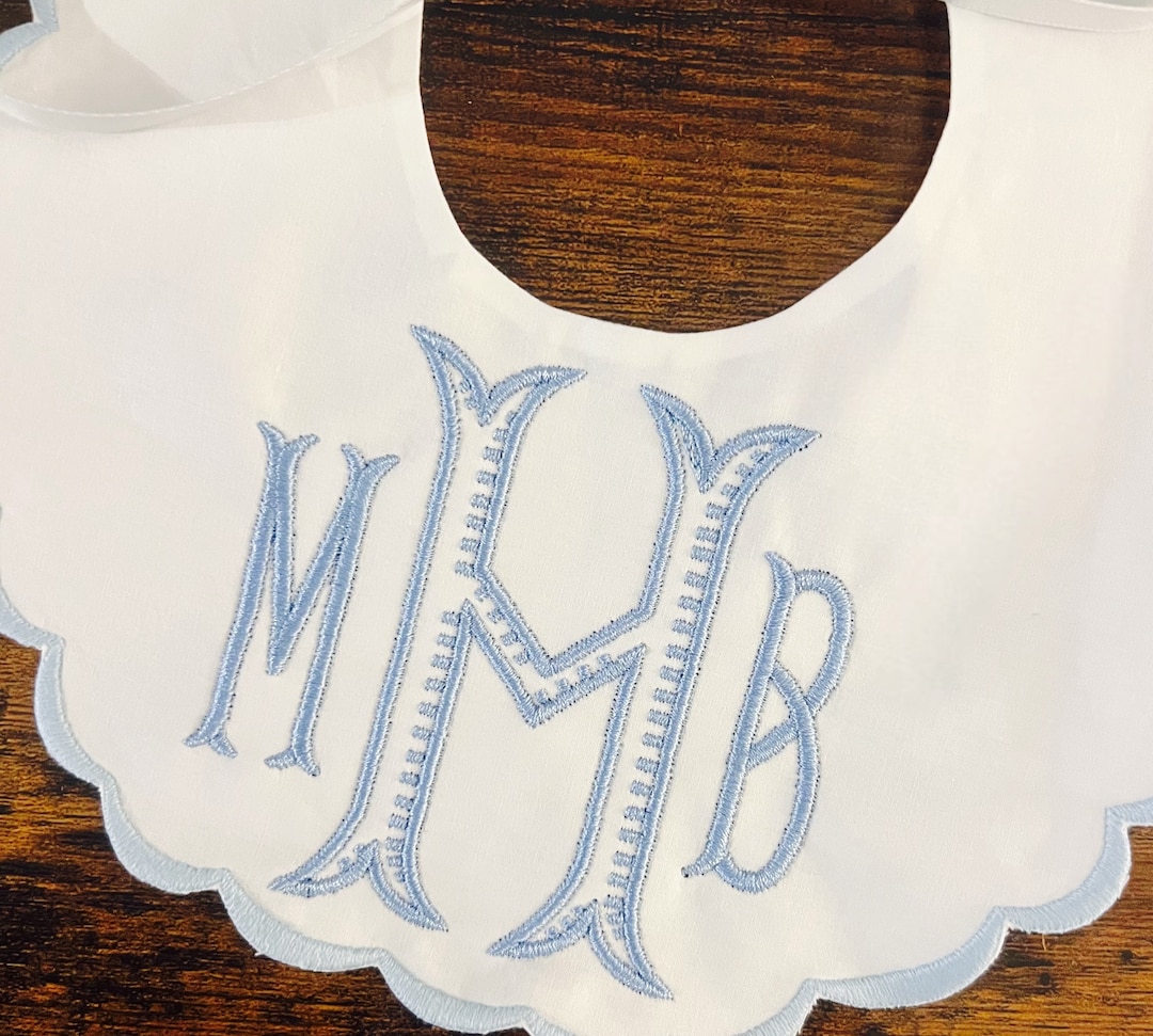 Embroidered Christening Set, Personalized, Monogram, Scallop Bib and ...