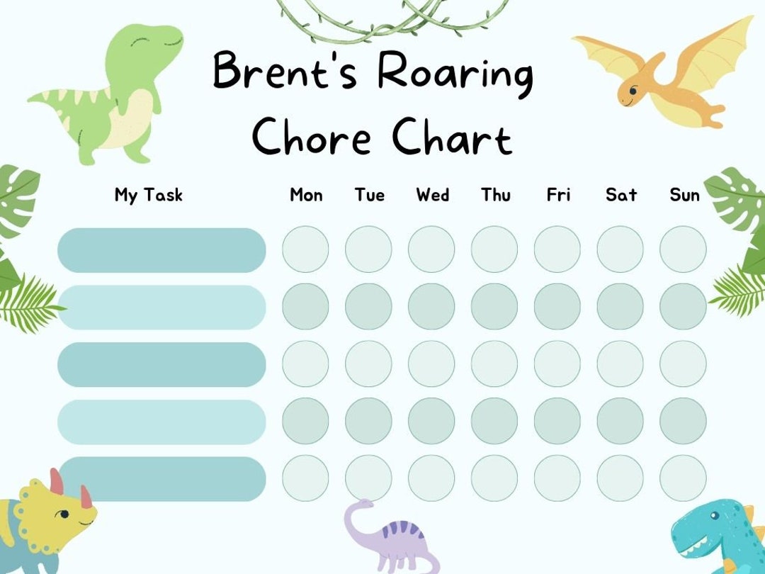 Printable Chore Chart for Boys, Boys Reward Chart, Dinosaur Chore Chart ...