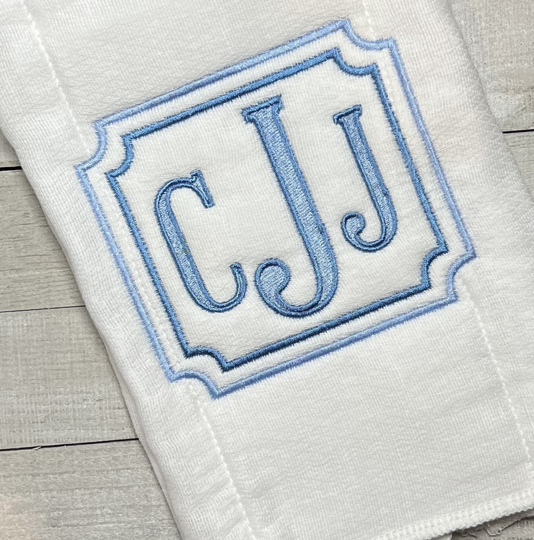 Unisex Square Monogram Burp Cloth, Embroidered Deco Square Monogrammed ...