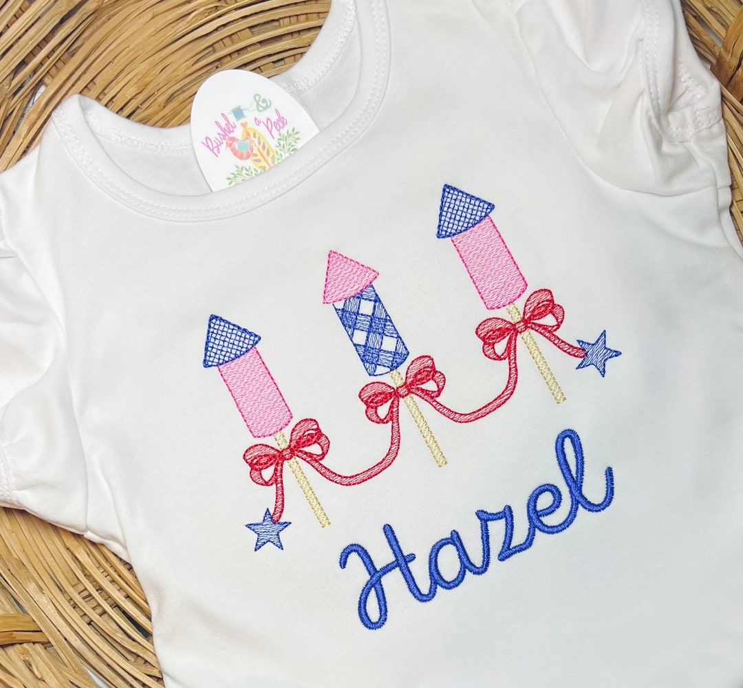 Personalized Girls Firecracker and Bows Ruffle Shirt, Toddler July 4th ...