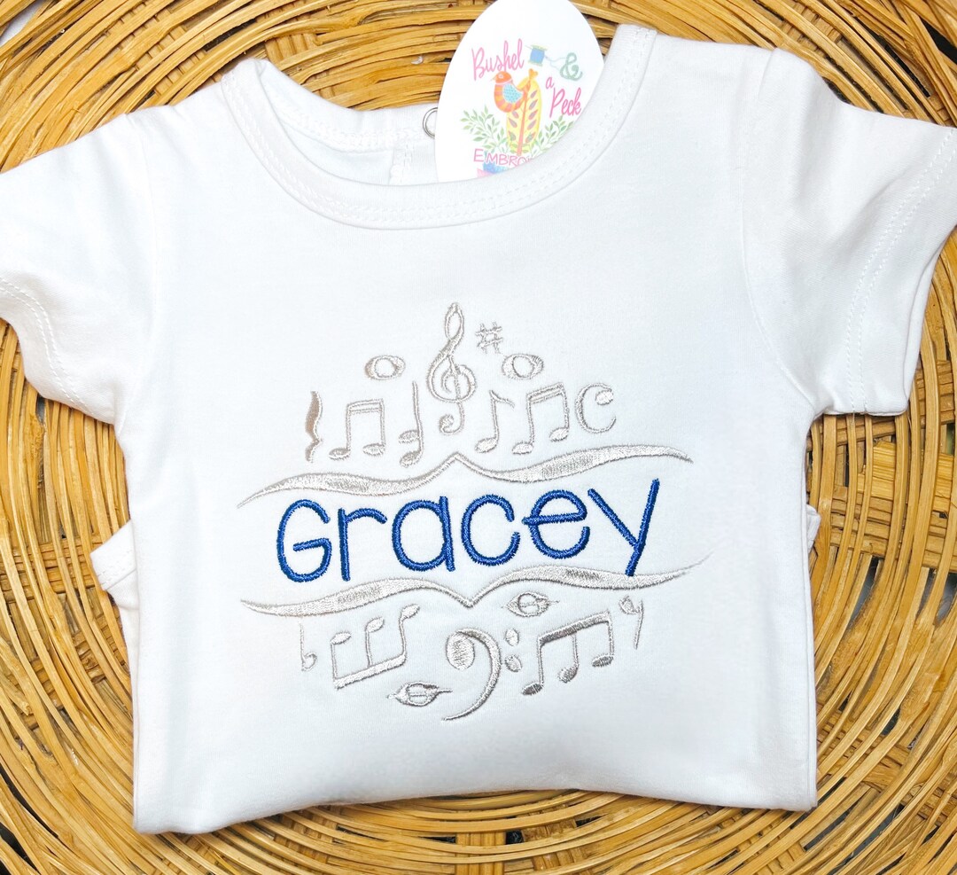 Personalized Embroidered Music Shirt, Musical Layette, Music Notes ...