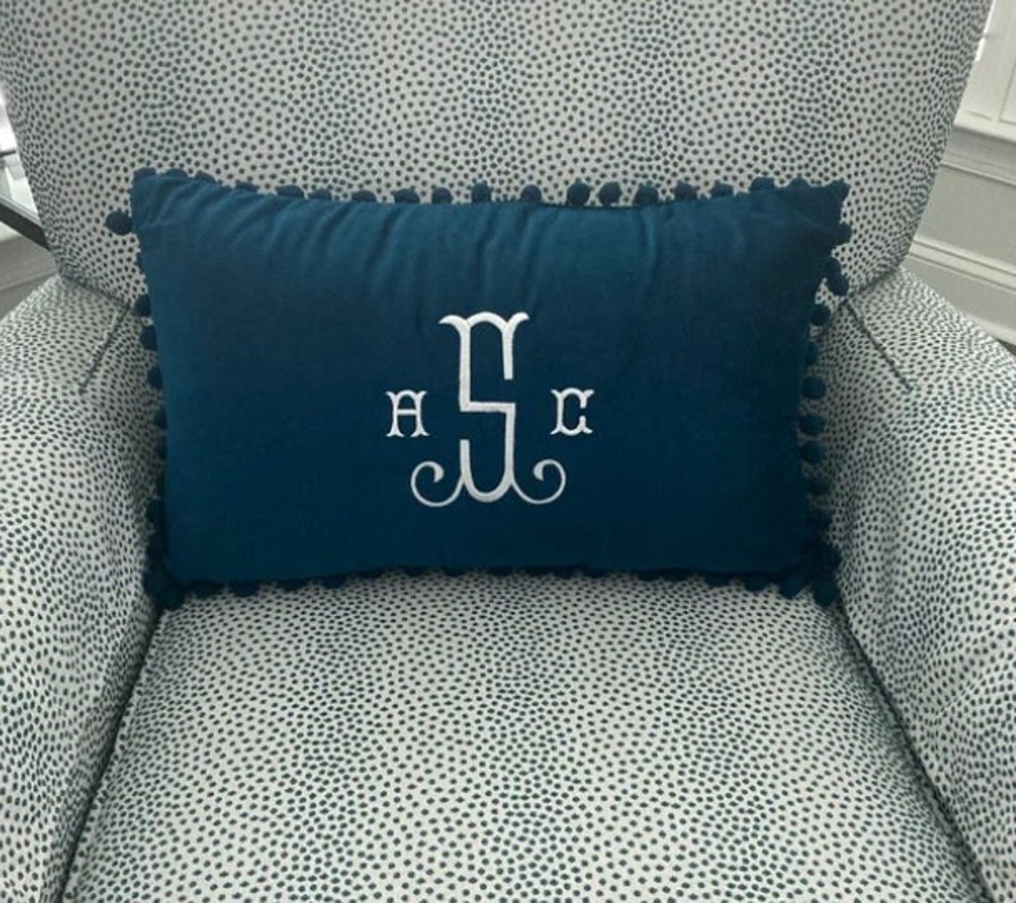 Embroidered Velvet Monogram Pillow. Insert Included. 12x20 - Etsy