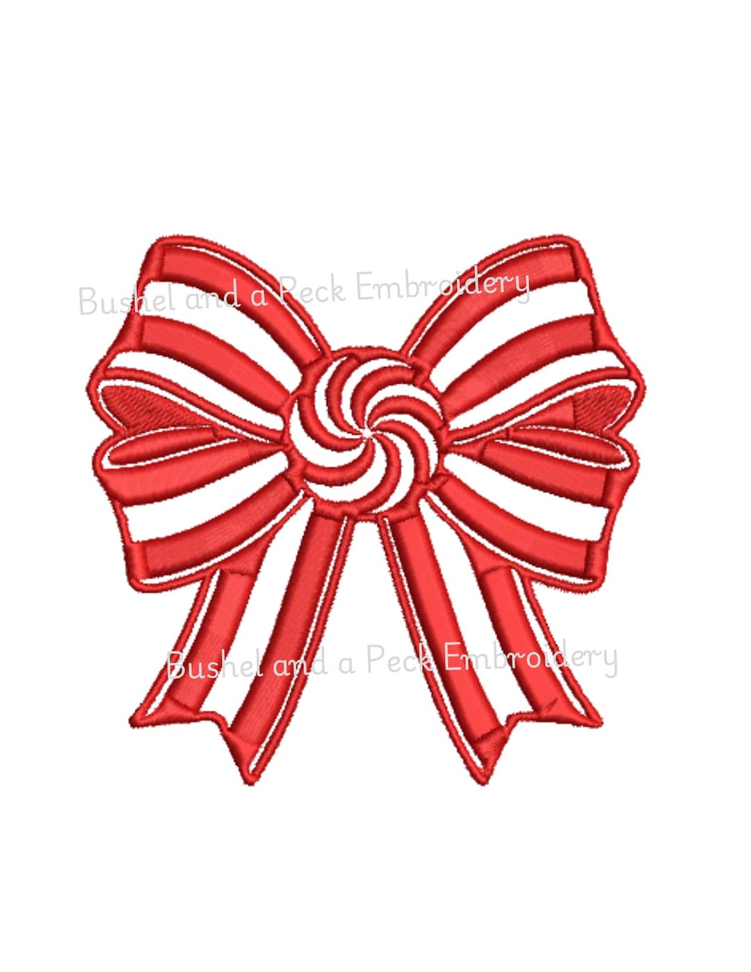 Candy Cane Bow Embroidery Design, Bow Embroidery Design, Christmas Bow ...