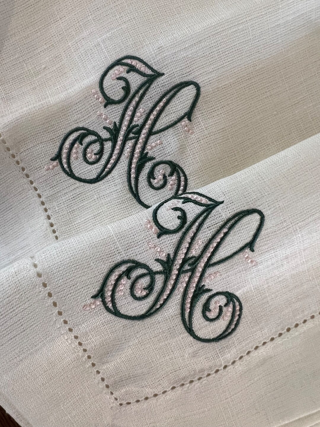 Embroidered Ivory Napkins, Table Napkins, Classic Hemstitch Linen ...