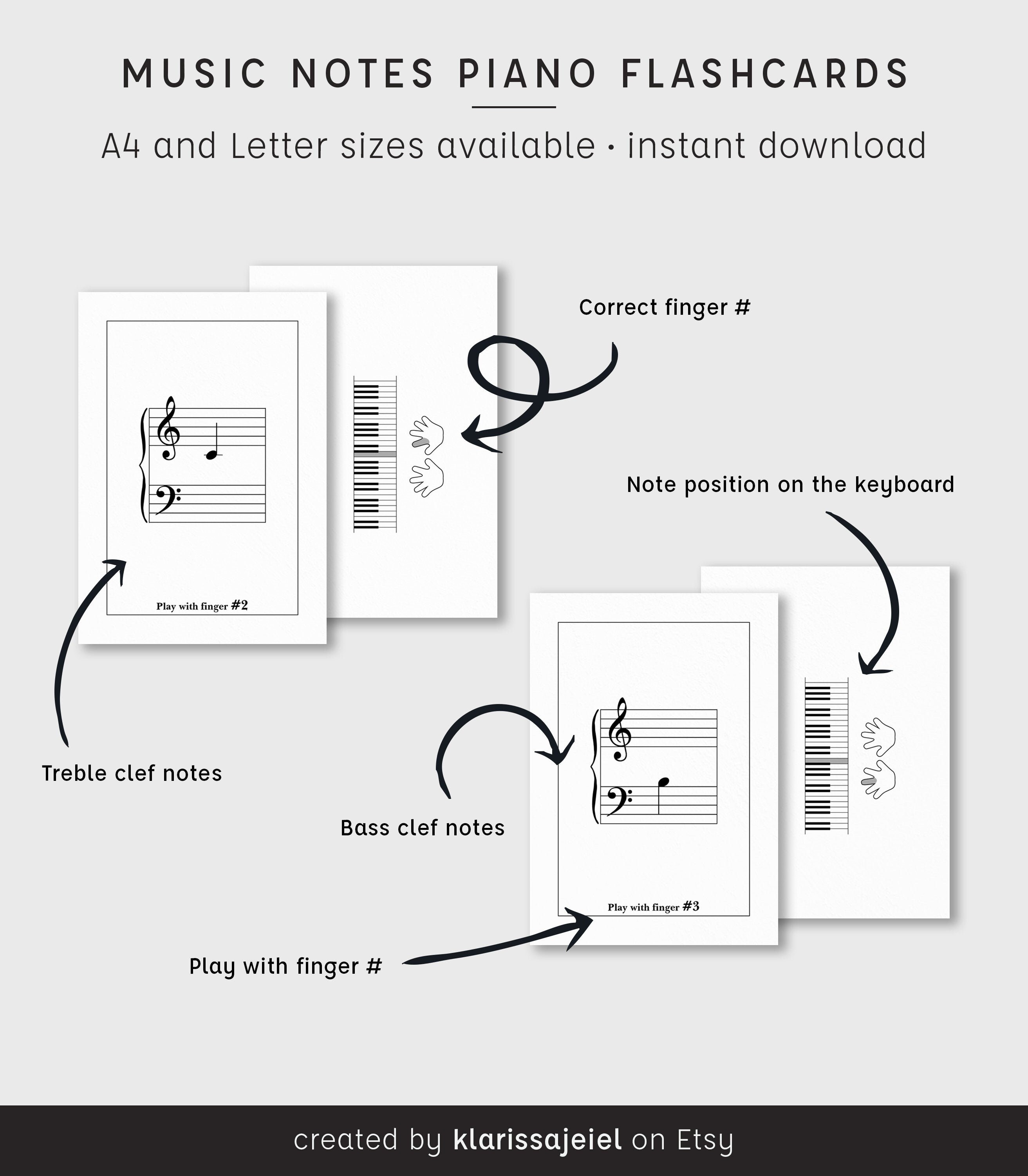 KJ Music Notes Flashcards Piano Printable Practice Royal Conservatory ...