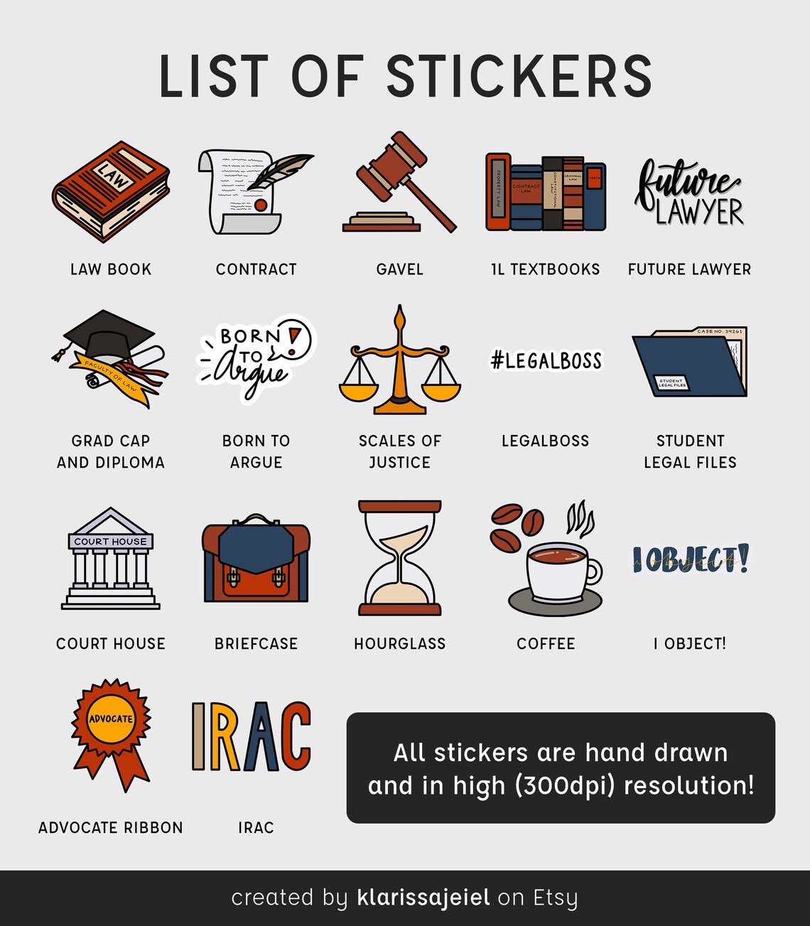 Law School Digital Stickers: Goodnotes, iPad Planner (digital Download ...