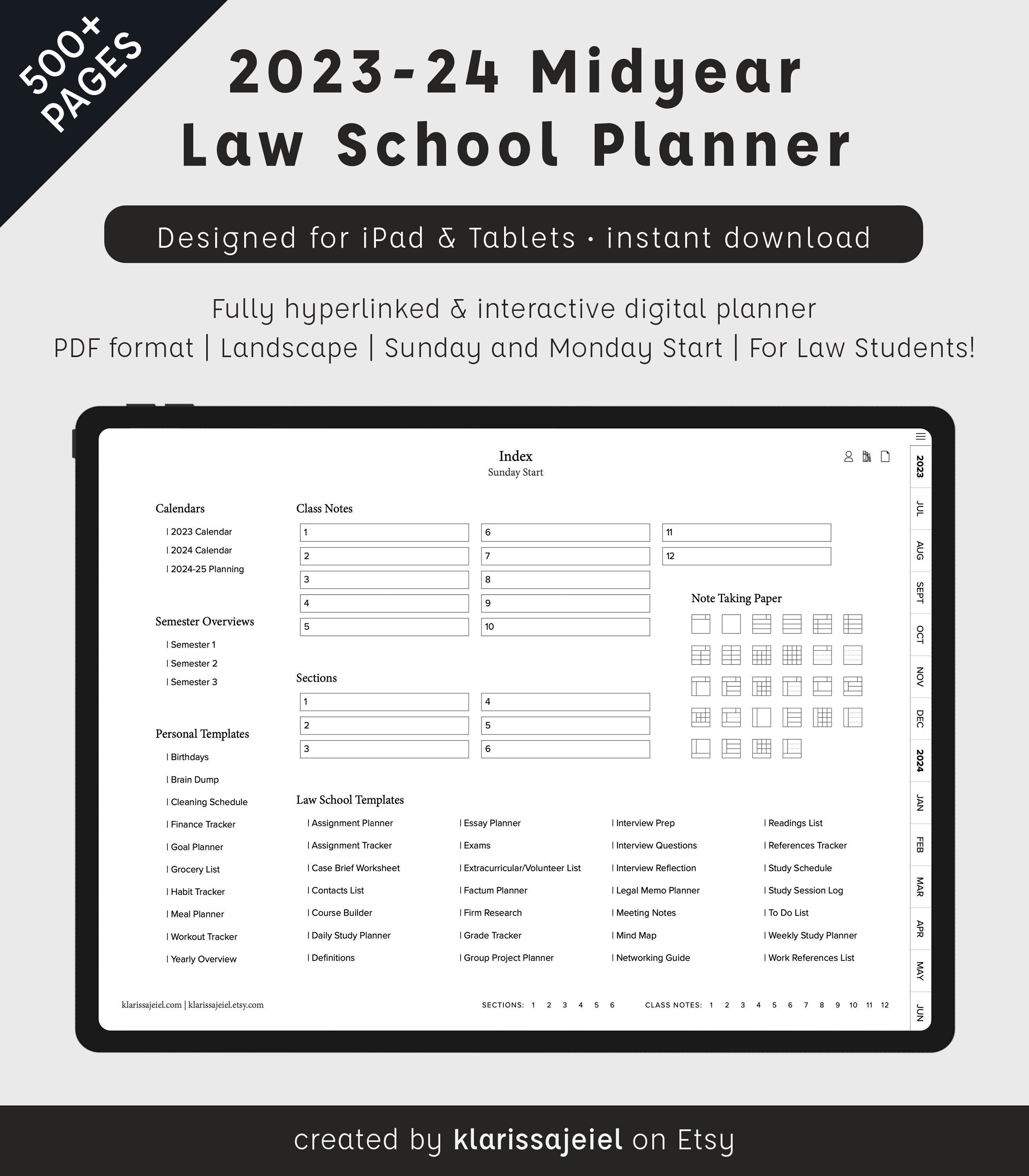 KJ Law School Planner 2023-24 Law School Digital Planner Law Student ...