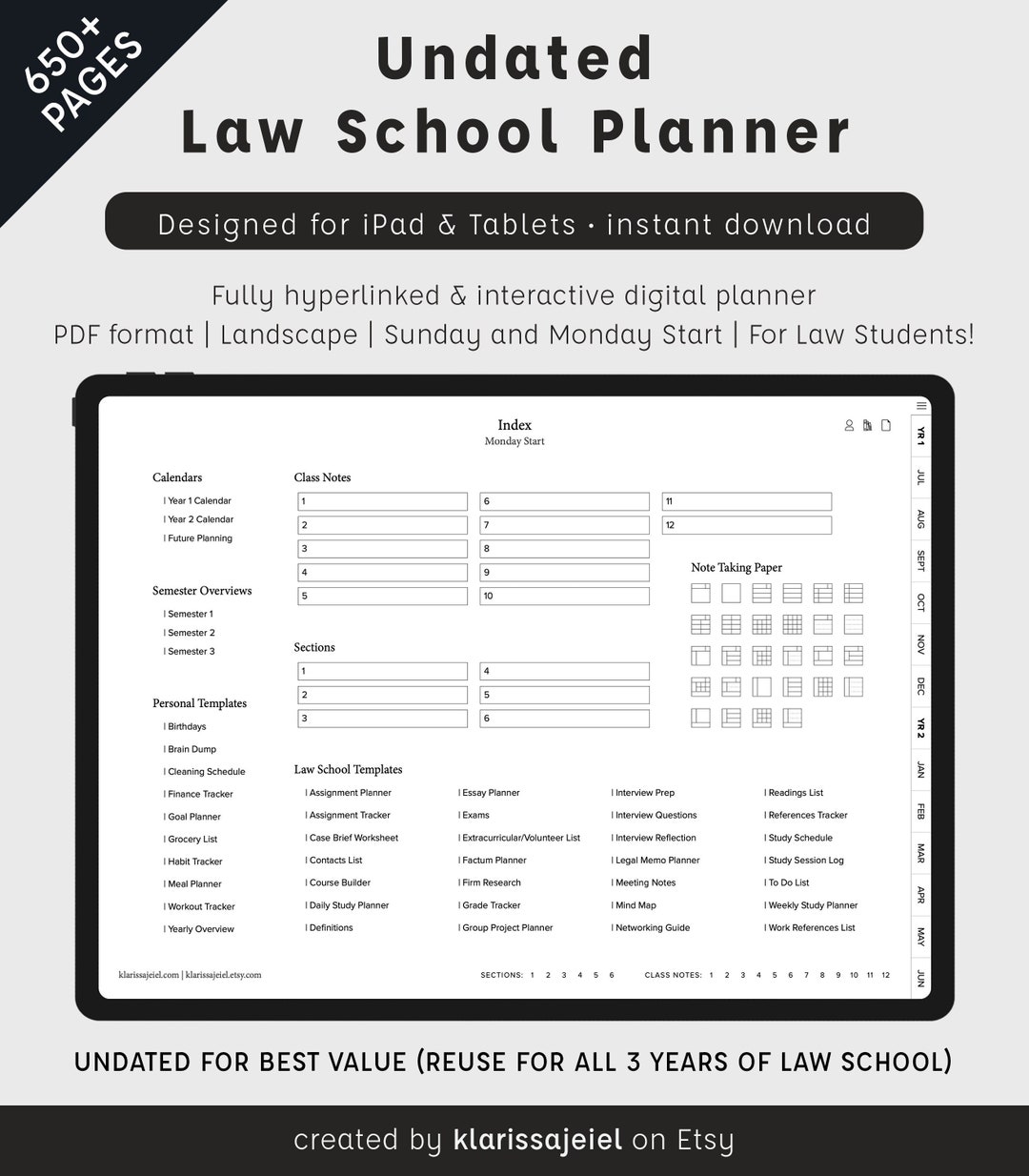 KJ Law School Planner | UNDATED Law School Digital Planner | Law ...