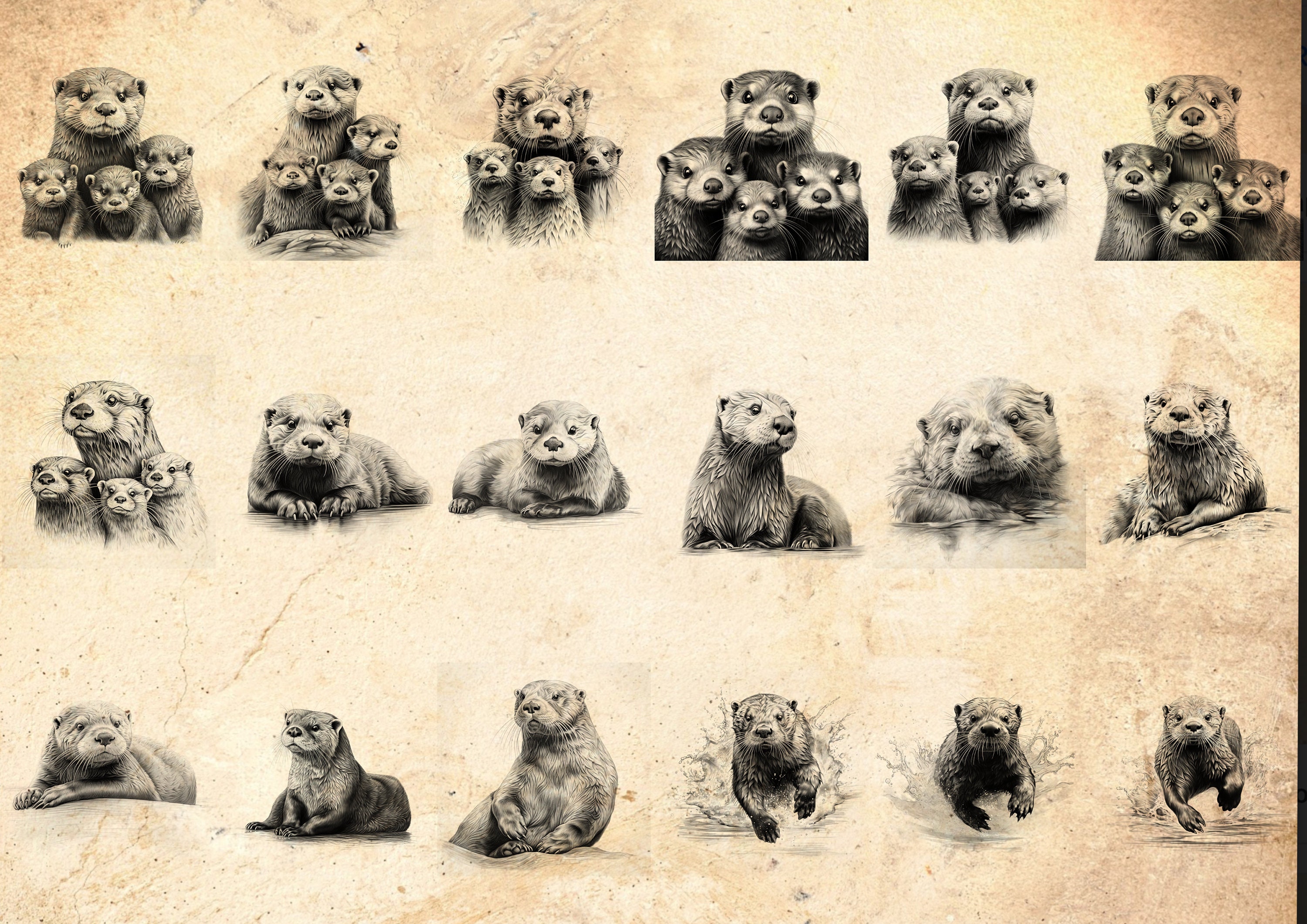 100 Otter Procreate Stamp Brushes: Wildlife Animal Tattoo Reference ...
