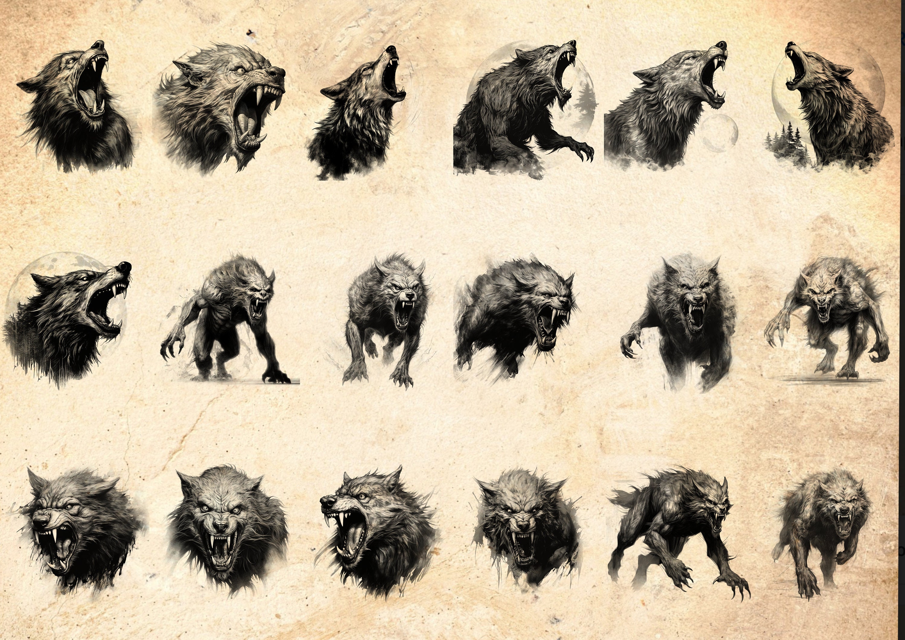 90 Werewolf Procreate Stamp Brushes: Spooky Horror Legends (digital ...