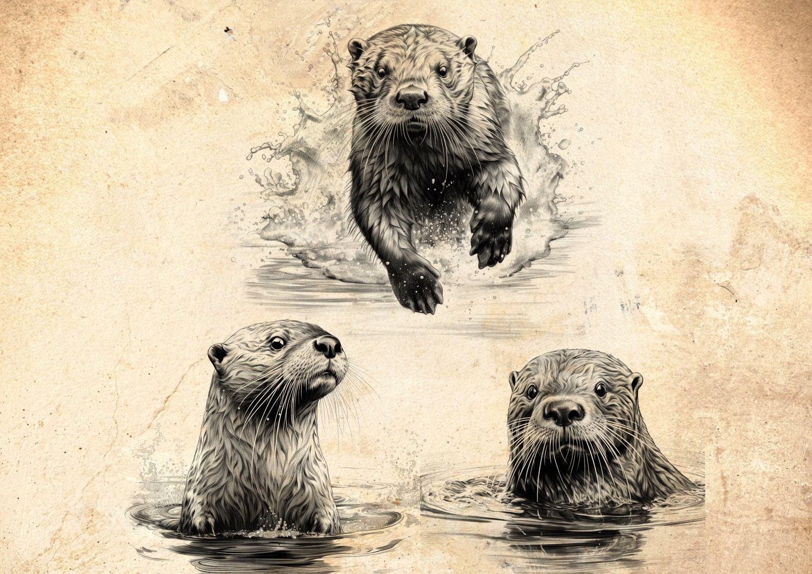 100 Otter Procreate Stamp Brushes: Wildlife Animal Tattoo Reference ...