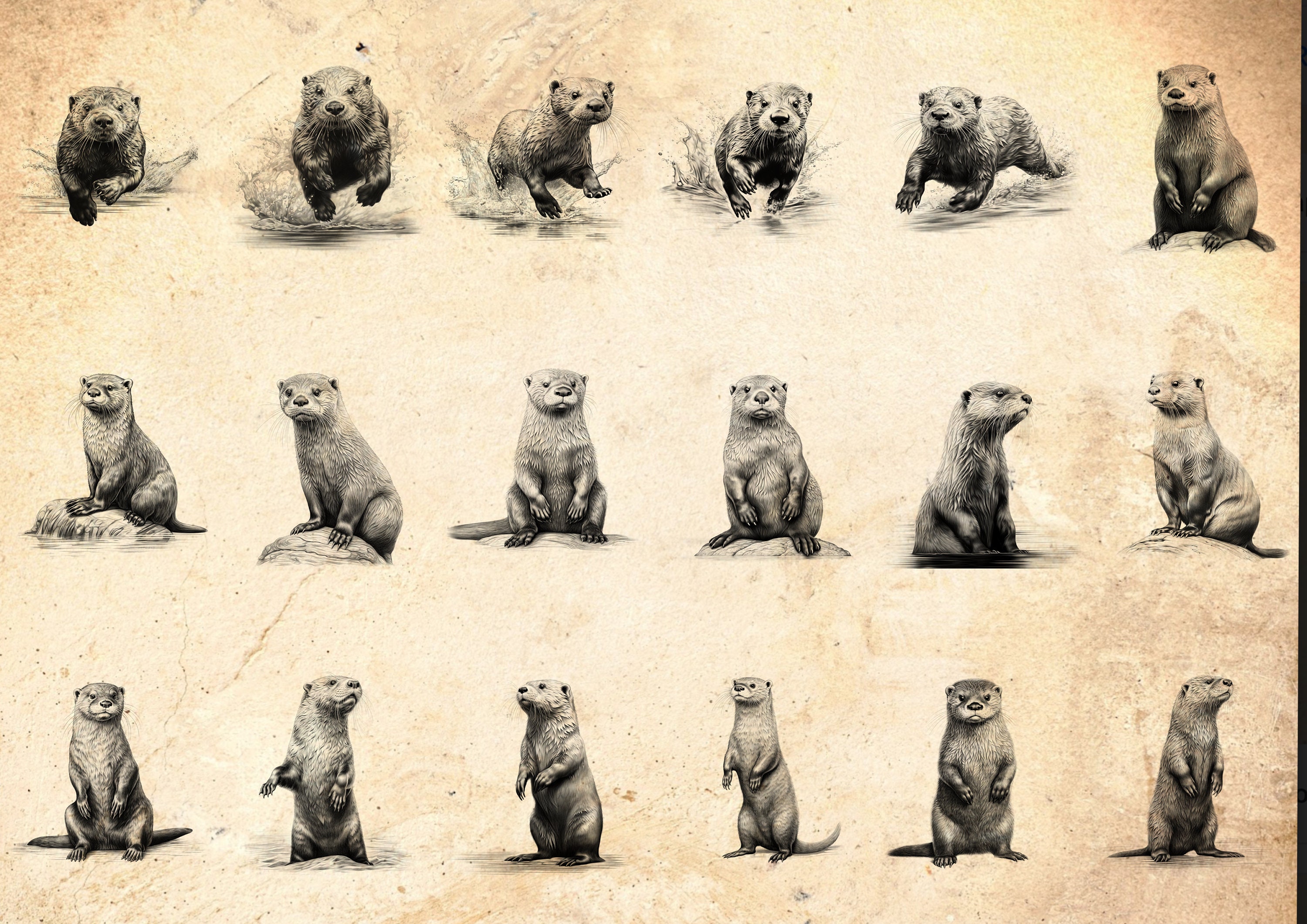 100 Otter Procreate Stamp Brushes: Wildlife Animal Tattoo Reference ...