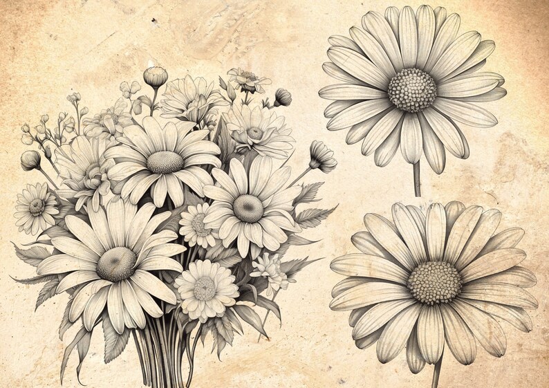 Daisy Flower Procreate Stamp Brushes: Botanical Tattoo Stamps (100 ...