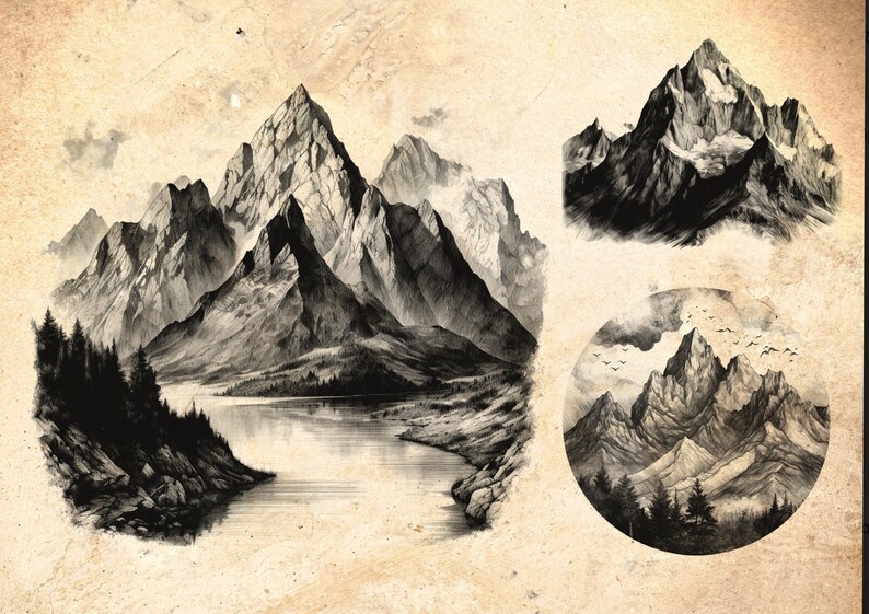 150 Mountain Landscape Procreate Stamp Bushes Detailed - Etsy