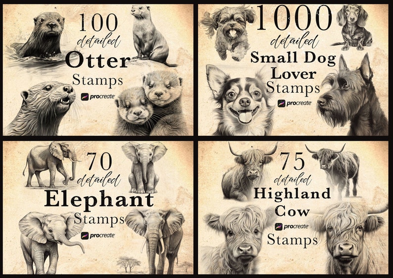 3000+ Animal Procreate Stamp Brushes: Wildlife Tattoo Stencil Bundle ...