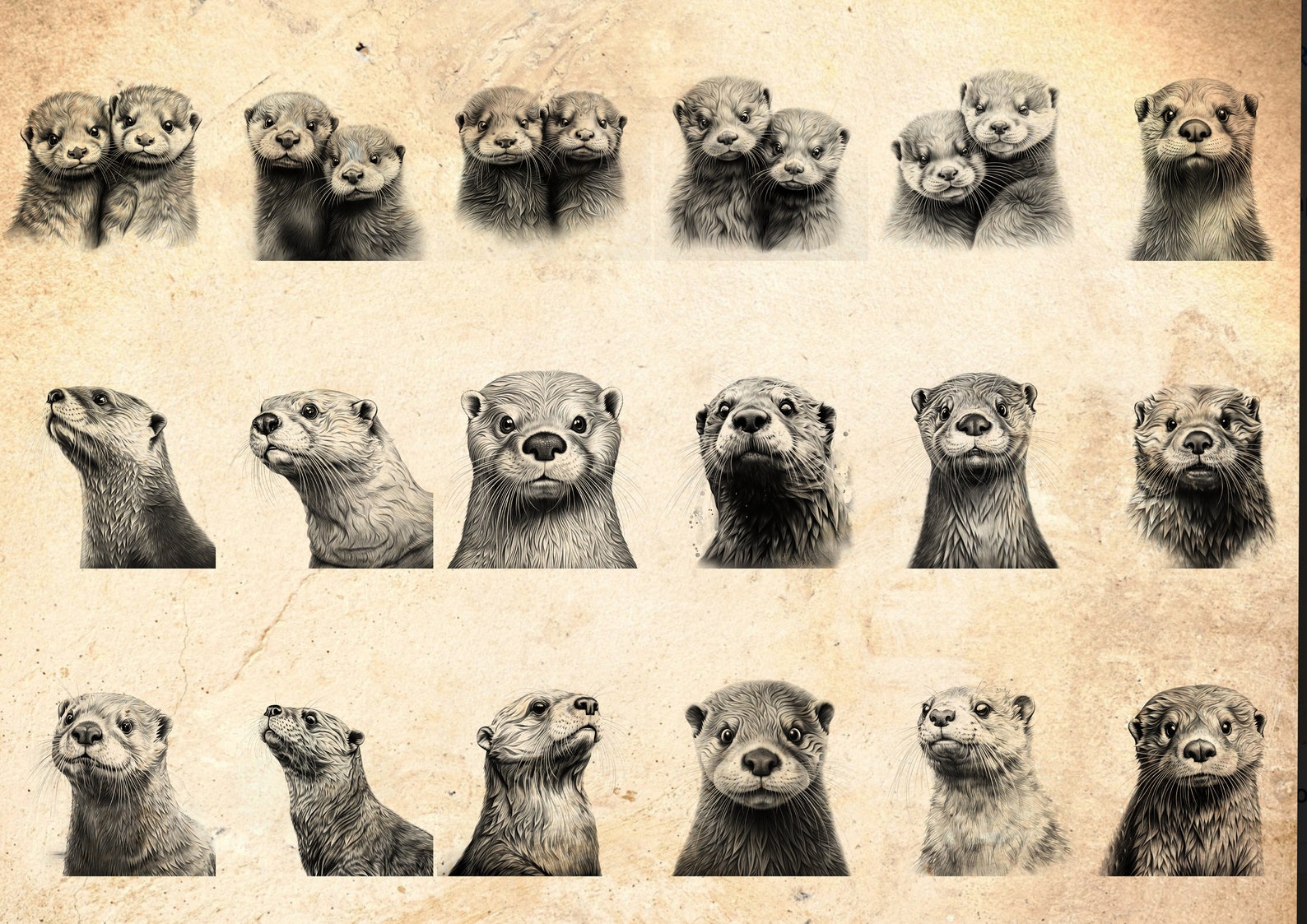 100 Otter Procreate Stamp Brushes: Wildlife Animal Tattoo Reference ...