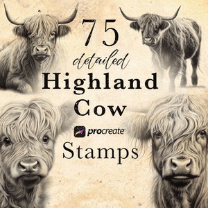 Highland Cow Procreate Stamp Brushes: 75 Detailed Farm Animal Stamps - Etsy