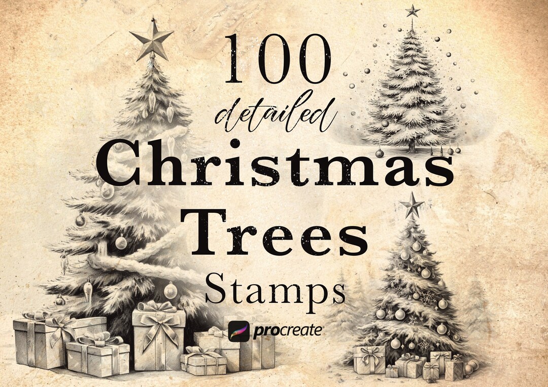 100 Christmas Tree Procreate Brush Stamps | Snowy Christmas Tree ...