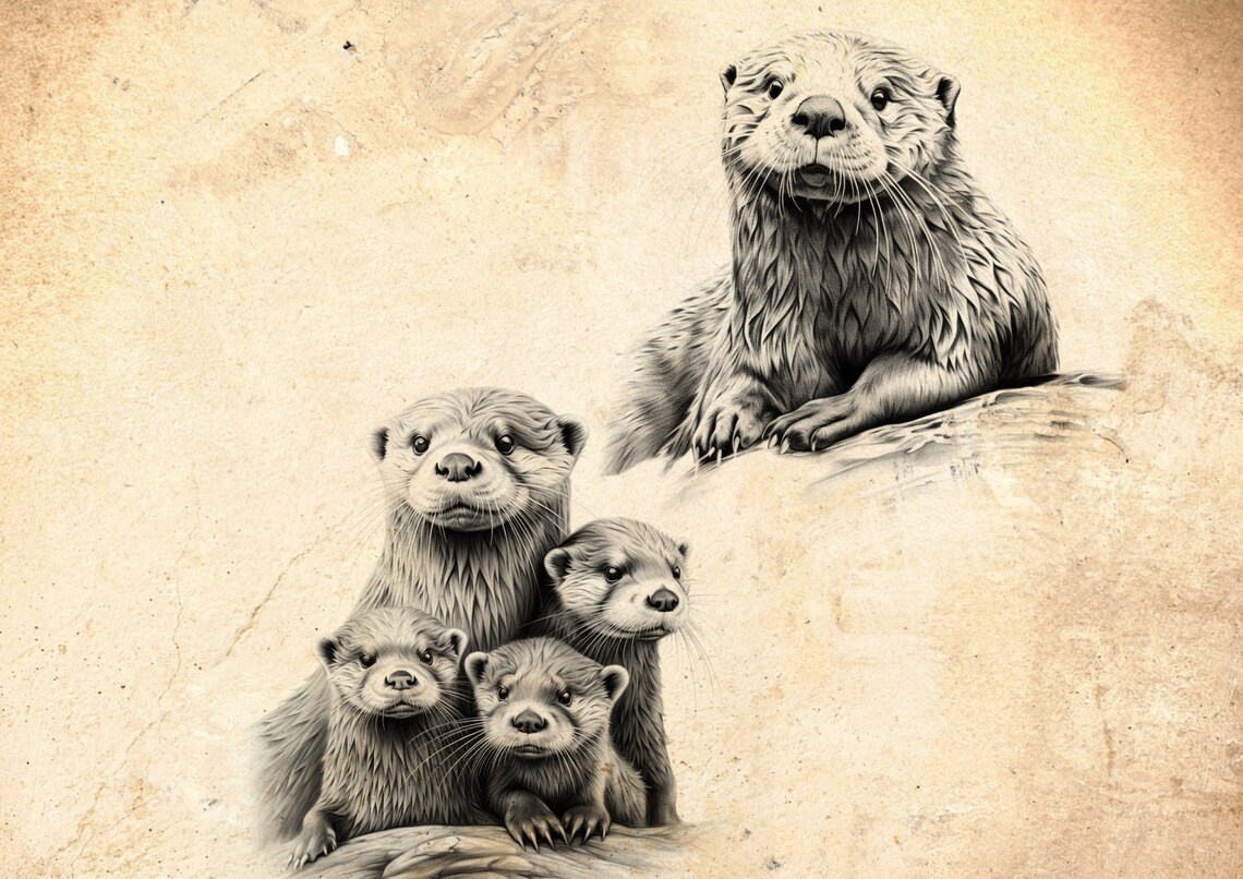100 Otter Procreate Stamp Brushes: Wildlife Animal Tattoo Reference ...