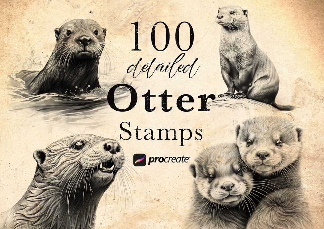 100 Otter Procreate Stamp Brushes: Wildlife Animal Tattoo Reference ...