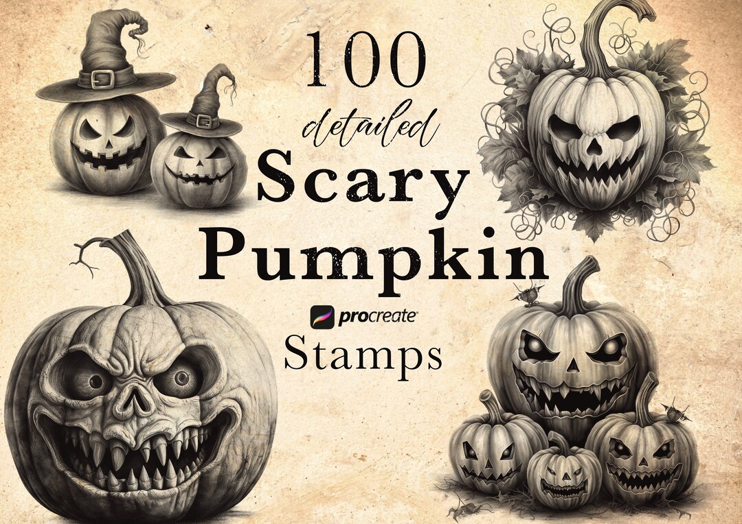 100 Spooky Pumpkin Procreate Stamps: Halloween Brush Set (digital ...