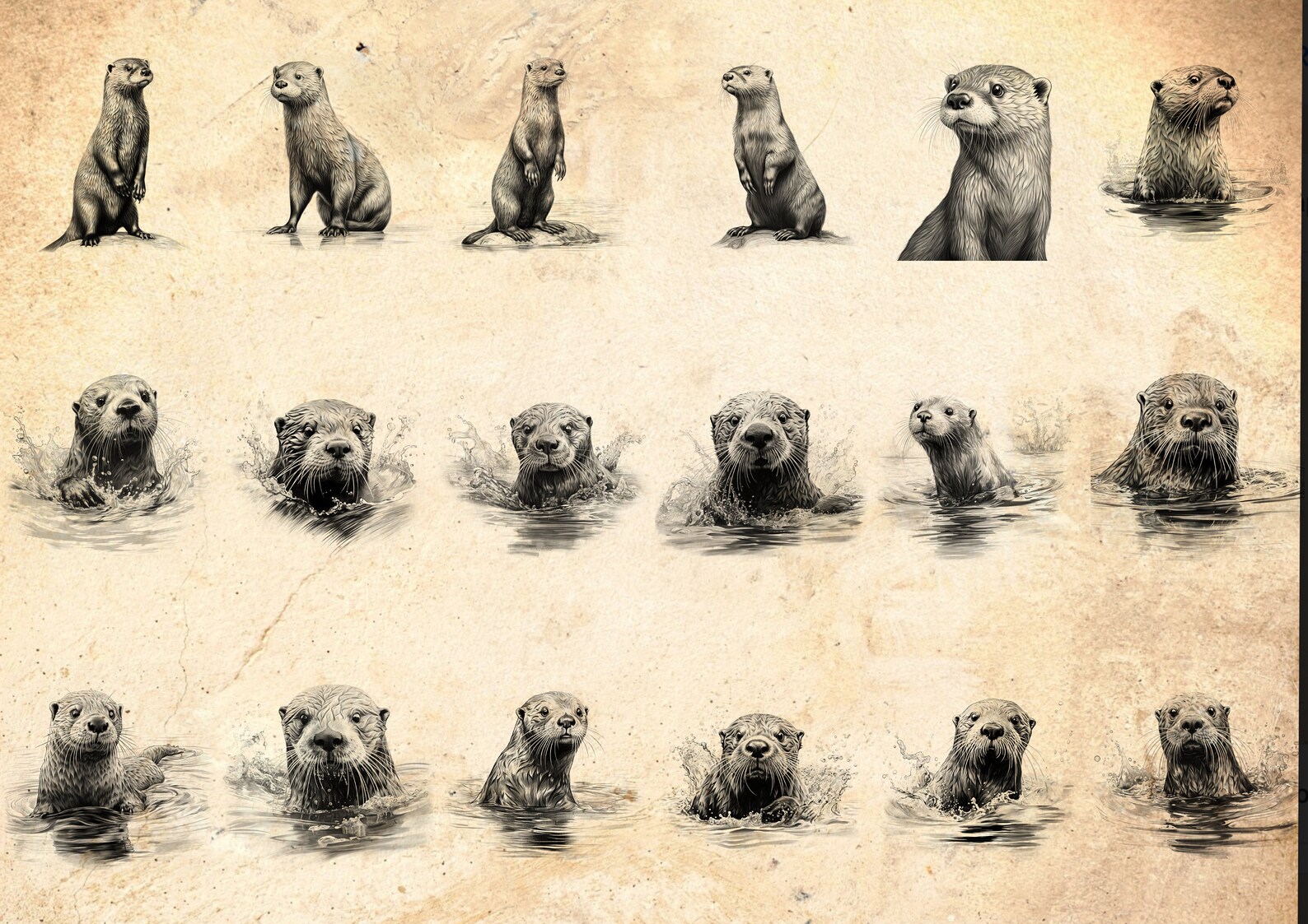 100 Otter Procreate Stamp Brushes: Wildlife Animal Tattoo Reference ...