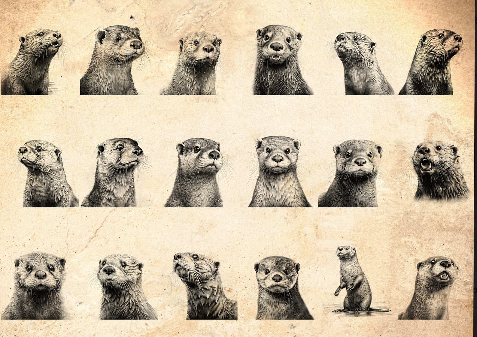 100 Otter Procreate Stamp Brushes: Wildlife Animal Tattoo Reference ...