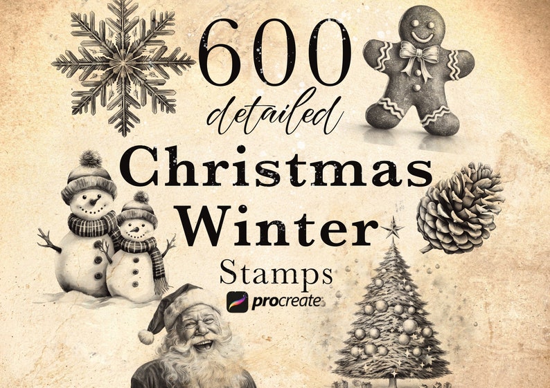600 Christmas Procreate Stamp Brushes: Winter Holiday Bundle (digital ...