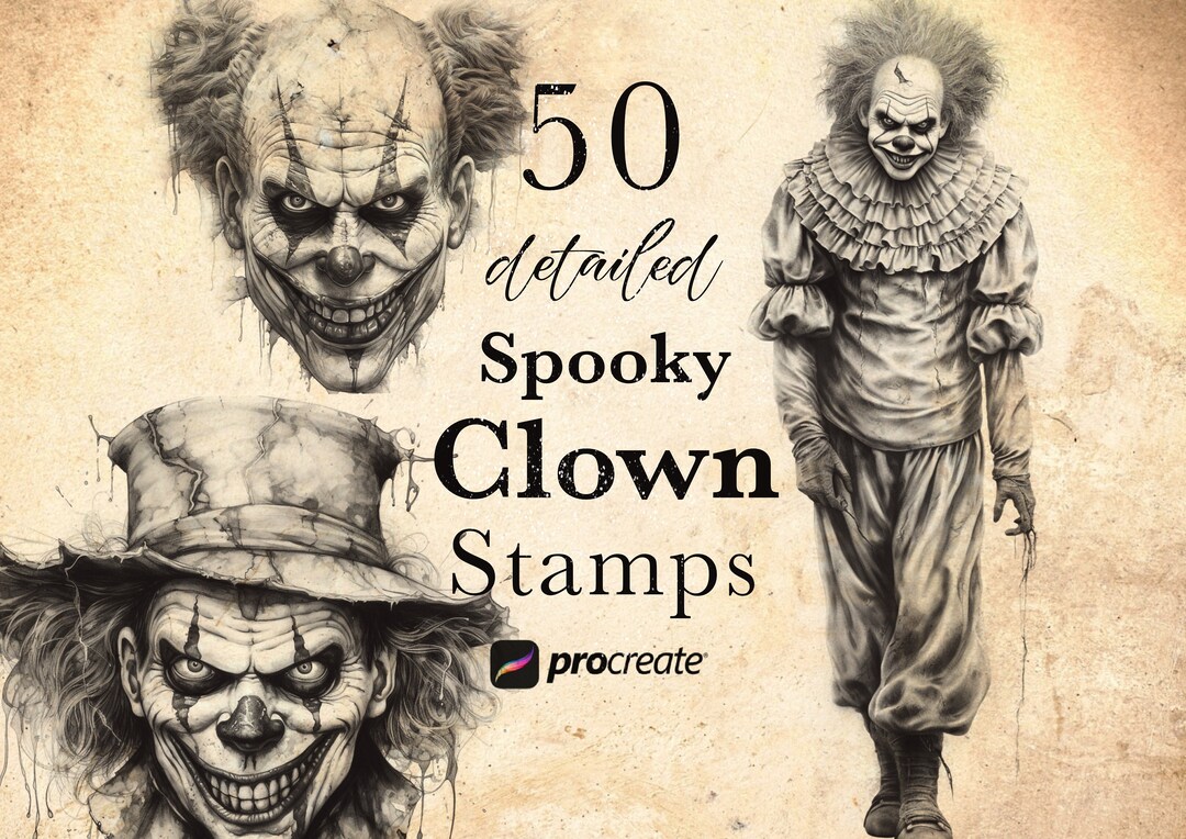 Spooky Clown Halloween Procreate Stamp Brushes | Halloween Clown Stamps ...