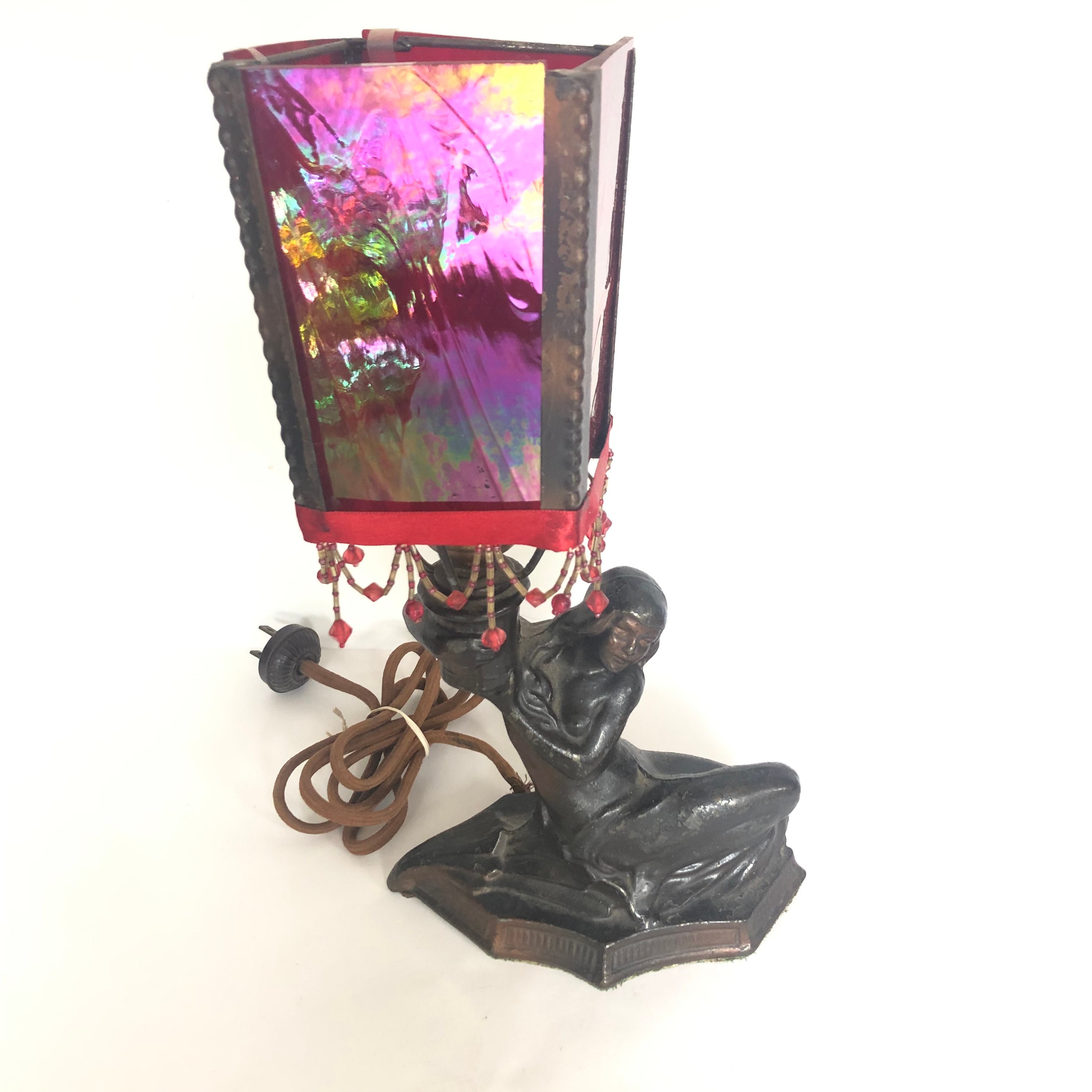 RARE Antique Art Deco Table Lamp Nude Flapper Girl Glass - Etsy