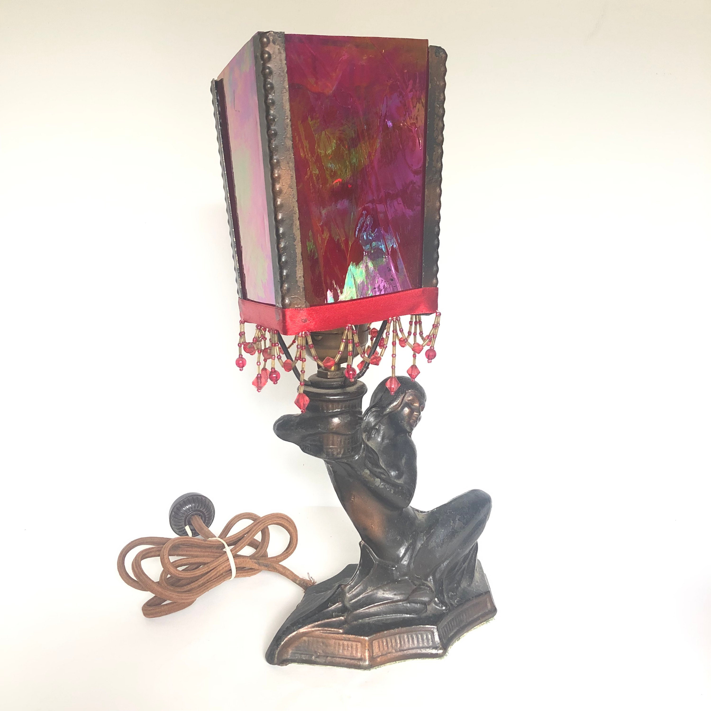 RARE Antique Art Deco Table Lamp Nude Flapper Girl Glass - Etsy