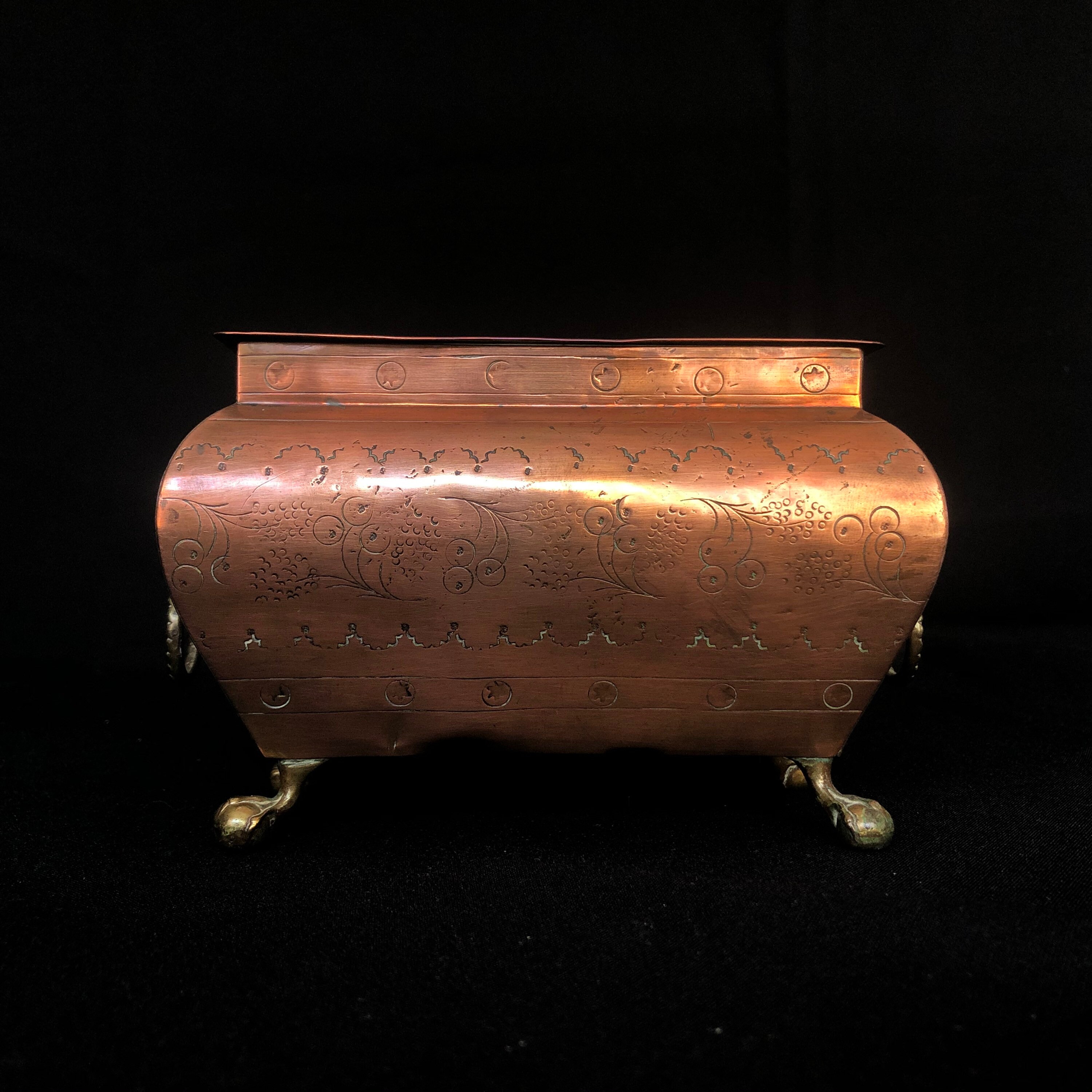 RARE Antique Copper Tea Box - Tea Caddy With Brass Lion Handles & Claw ...