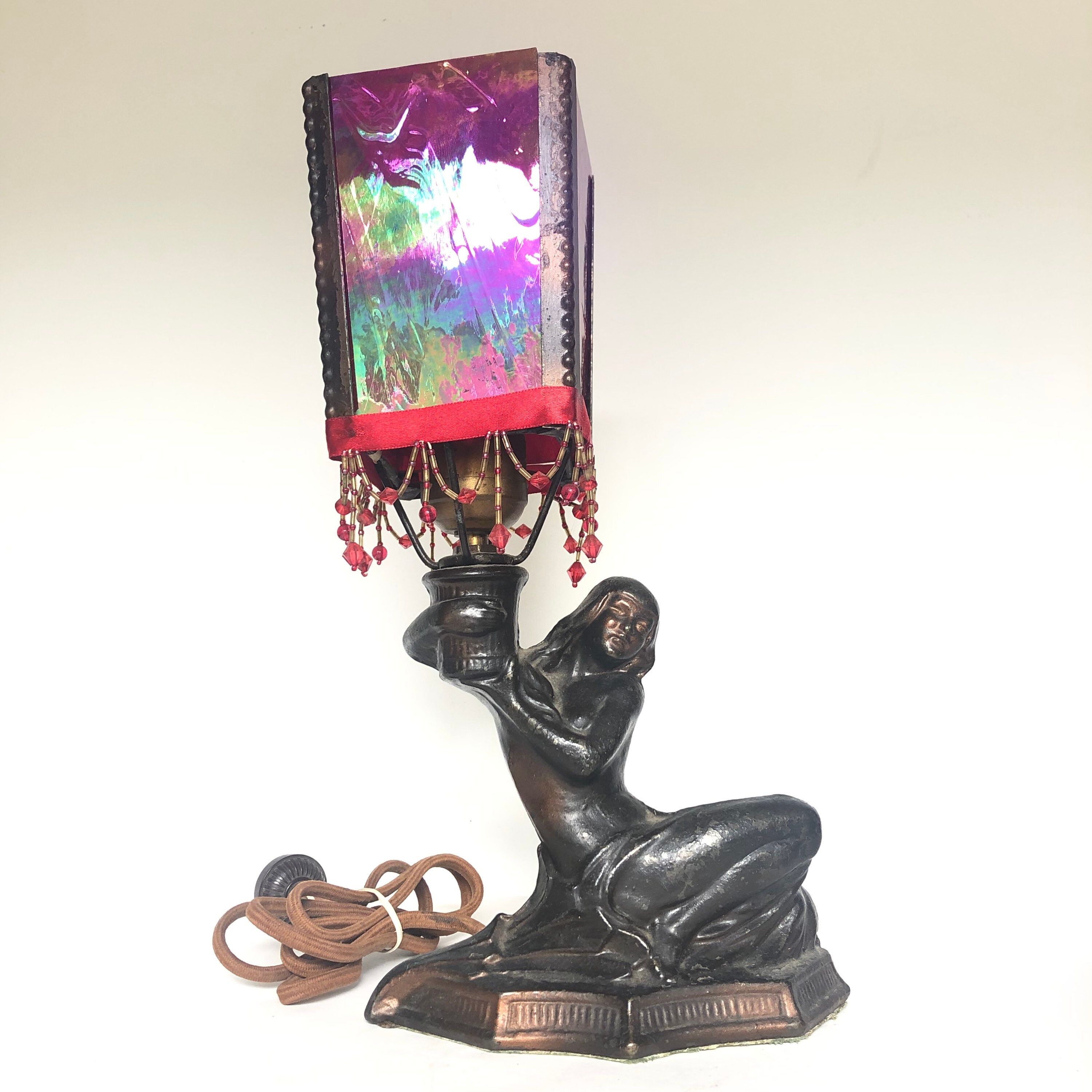 RARE Antique Art Deco Table Lamp Nude Flapper Girl Glass - Etsy