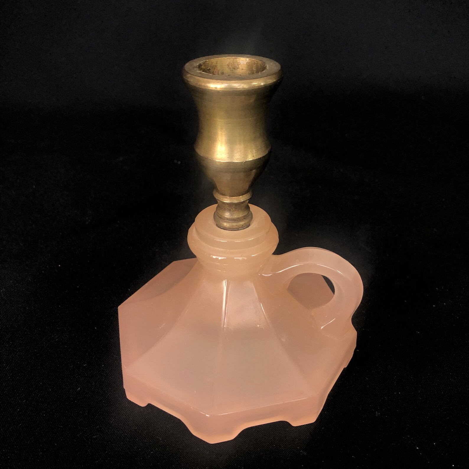 RARE - Glossy Frosted Pink Glass & Brass Chamberstick - Candle Holder ...